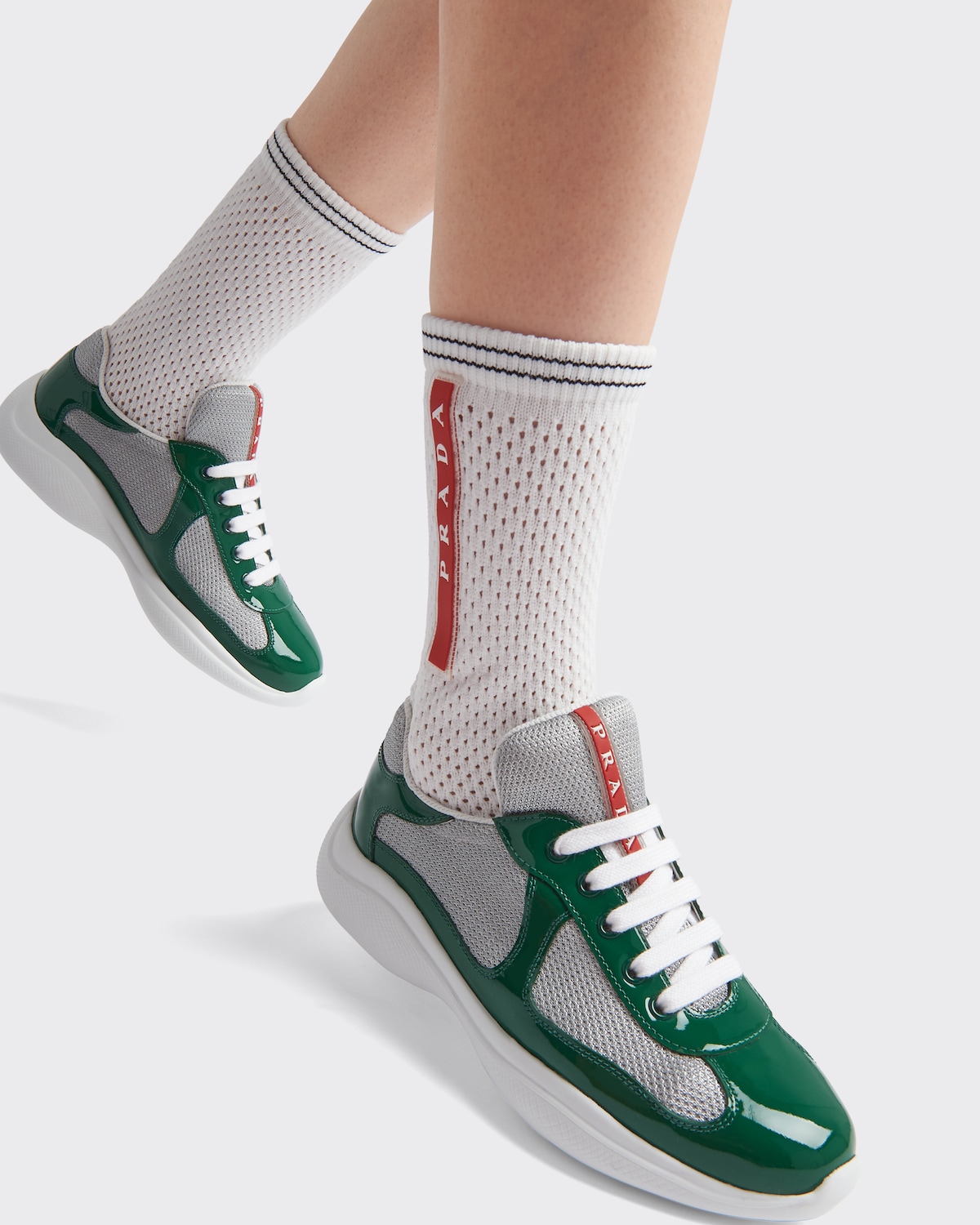 Green Prada America's Cup Biker Fabric Sneakers | PRADA
