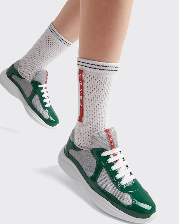 Green Prada America's Cup Biker Fabric Sneakers | PRADA