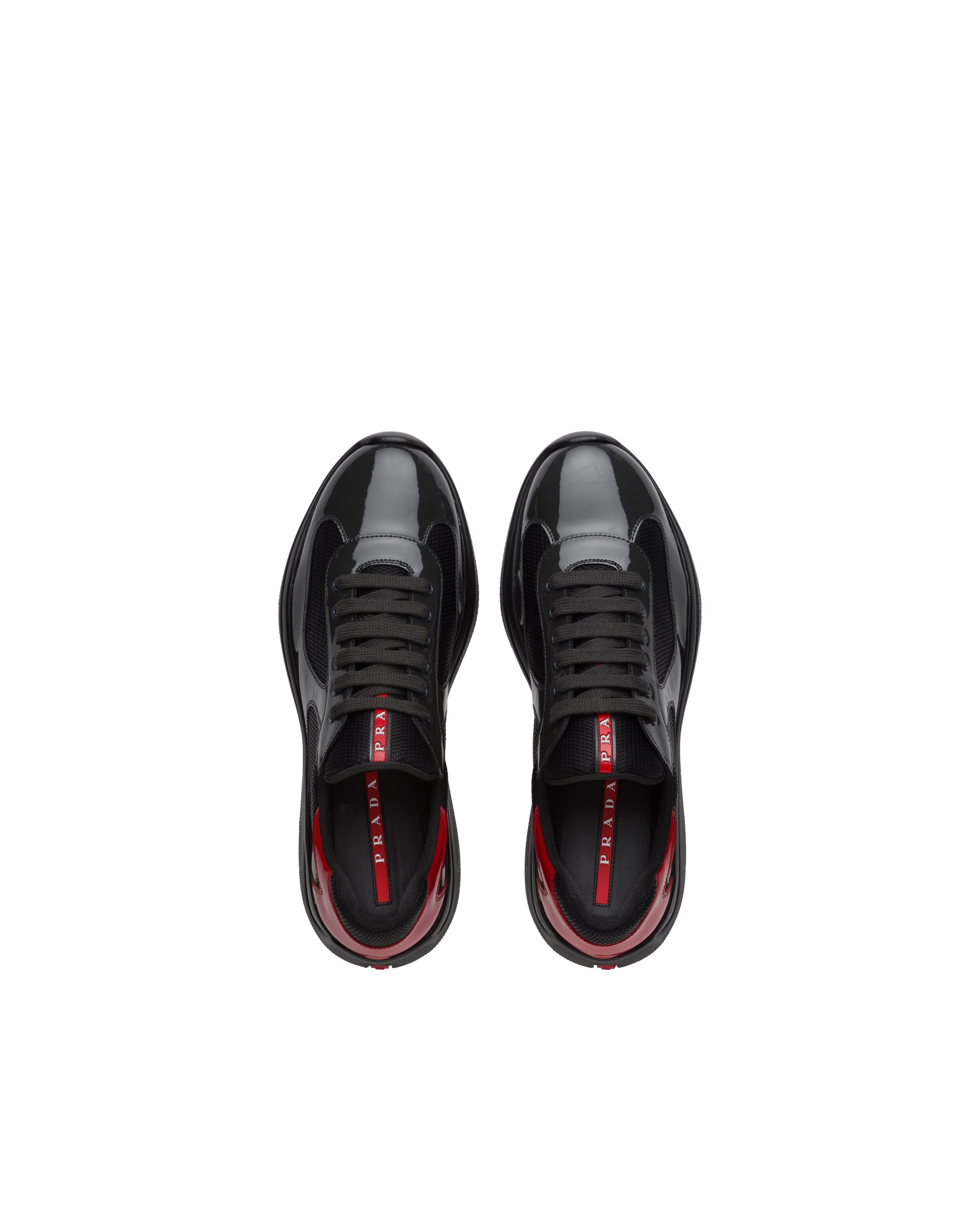 Baskets America's Cup en nylon et cuir verni Gris Anthracite/rouge | Prada
