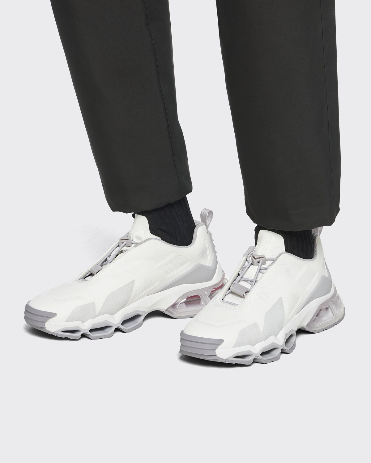 White Prada Collision Cross Sneakers | PRADA