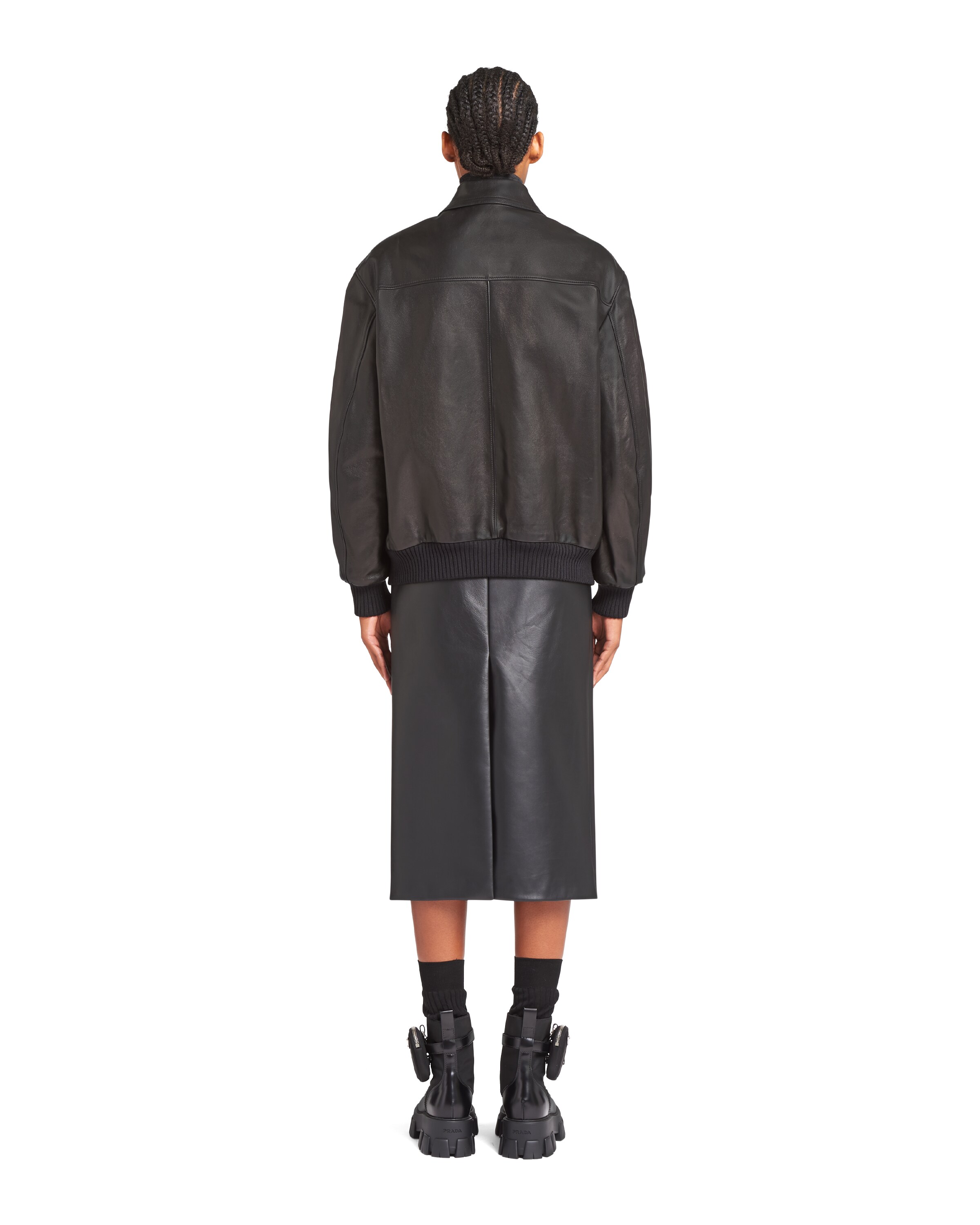 Black Nappa leather and shearling bomber jacket | Prada