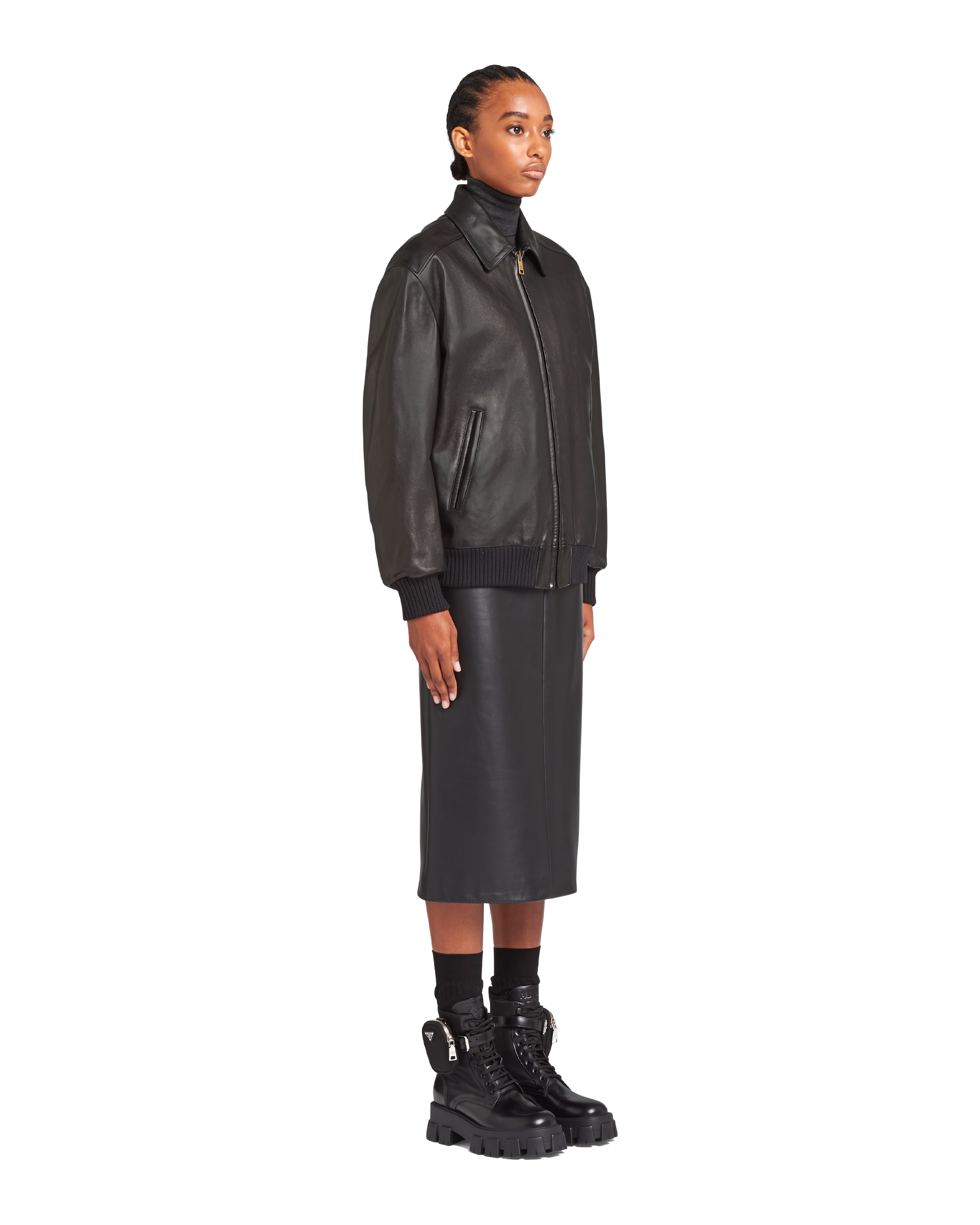 Black Nappa leather and shearling bomber jacket | Prada