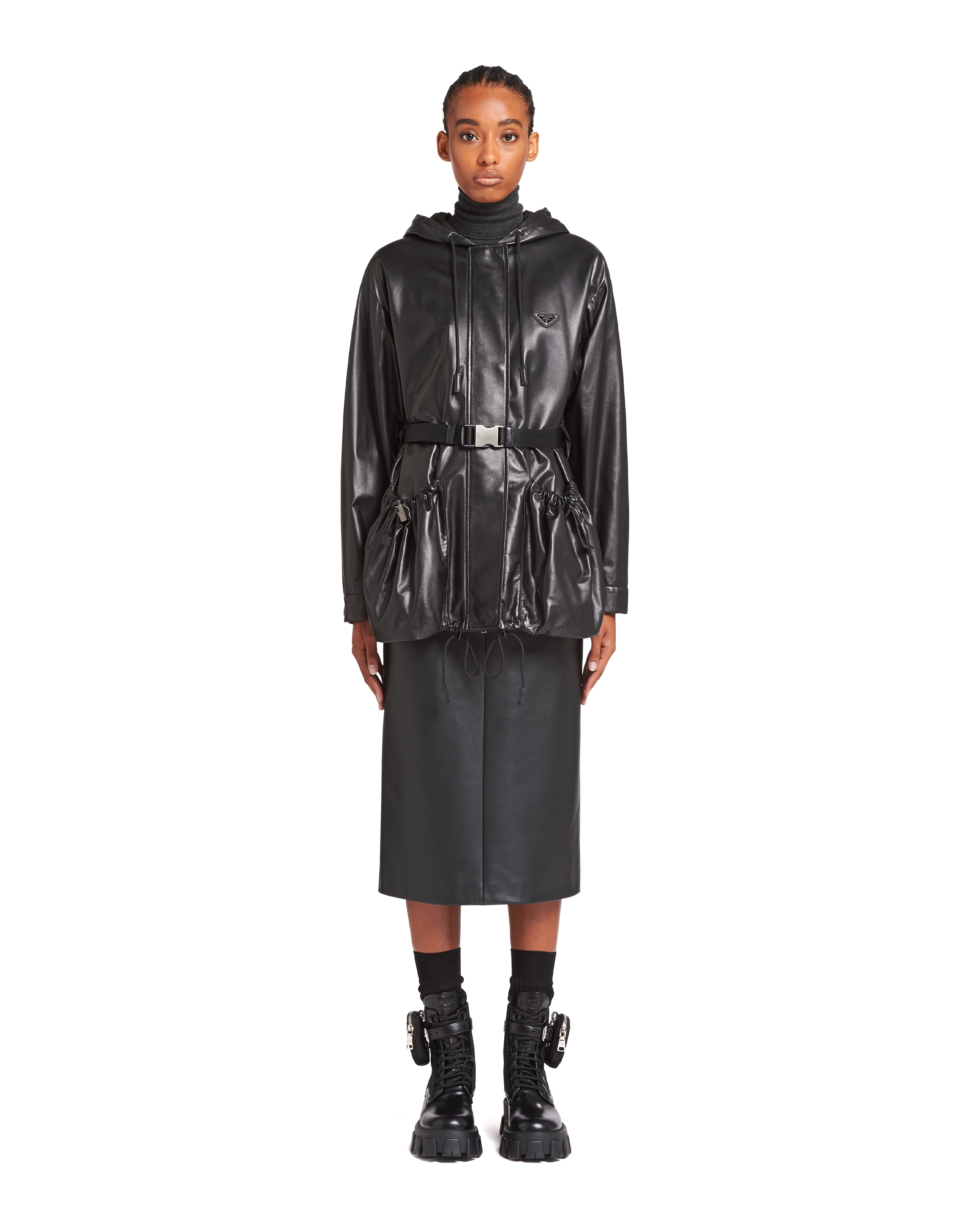 Nappa leather belted jacket | Prada