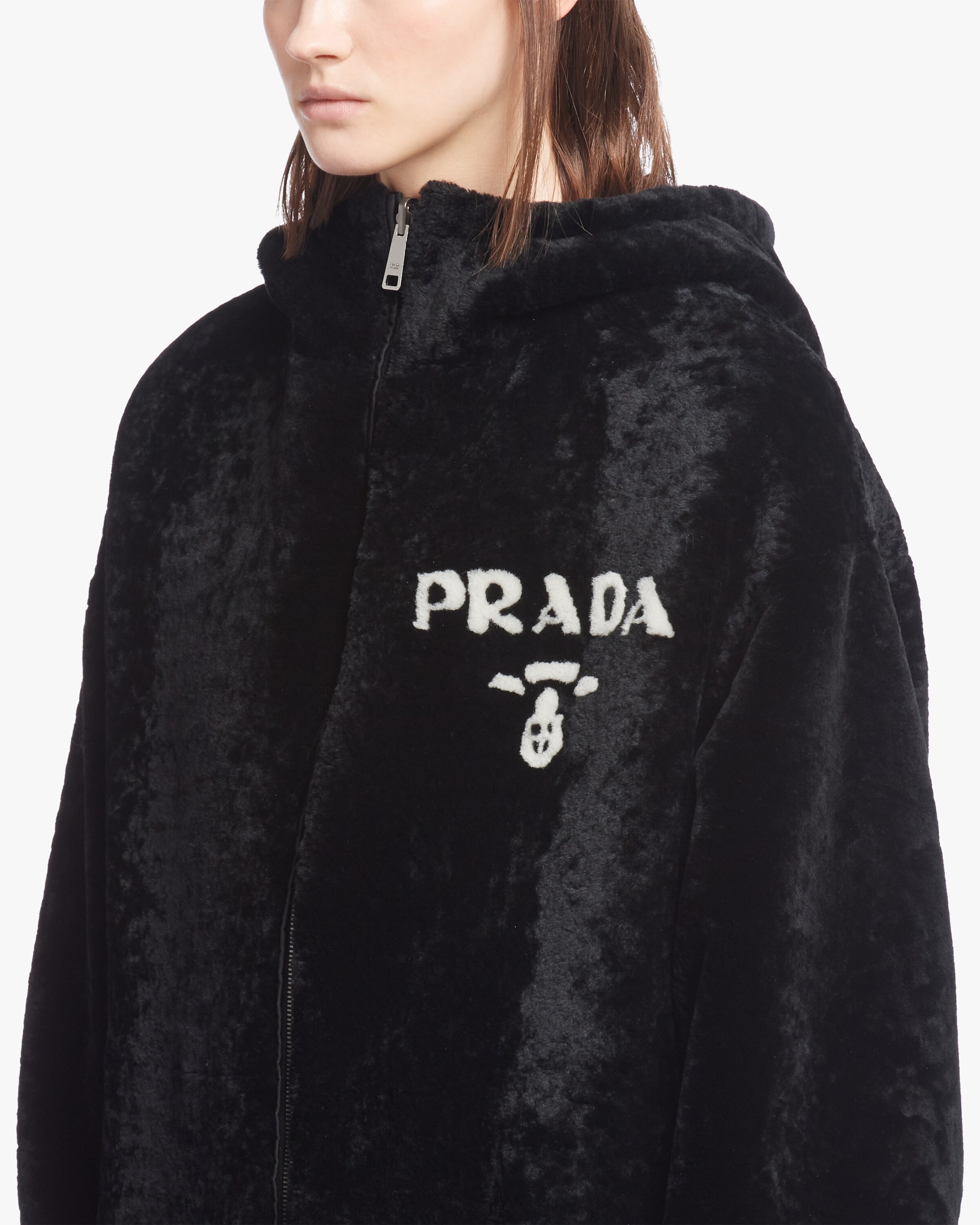 Black Reversible gabardine and shearling jacket | Prada