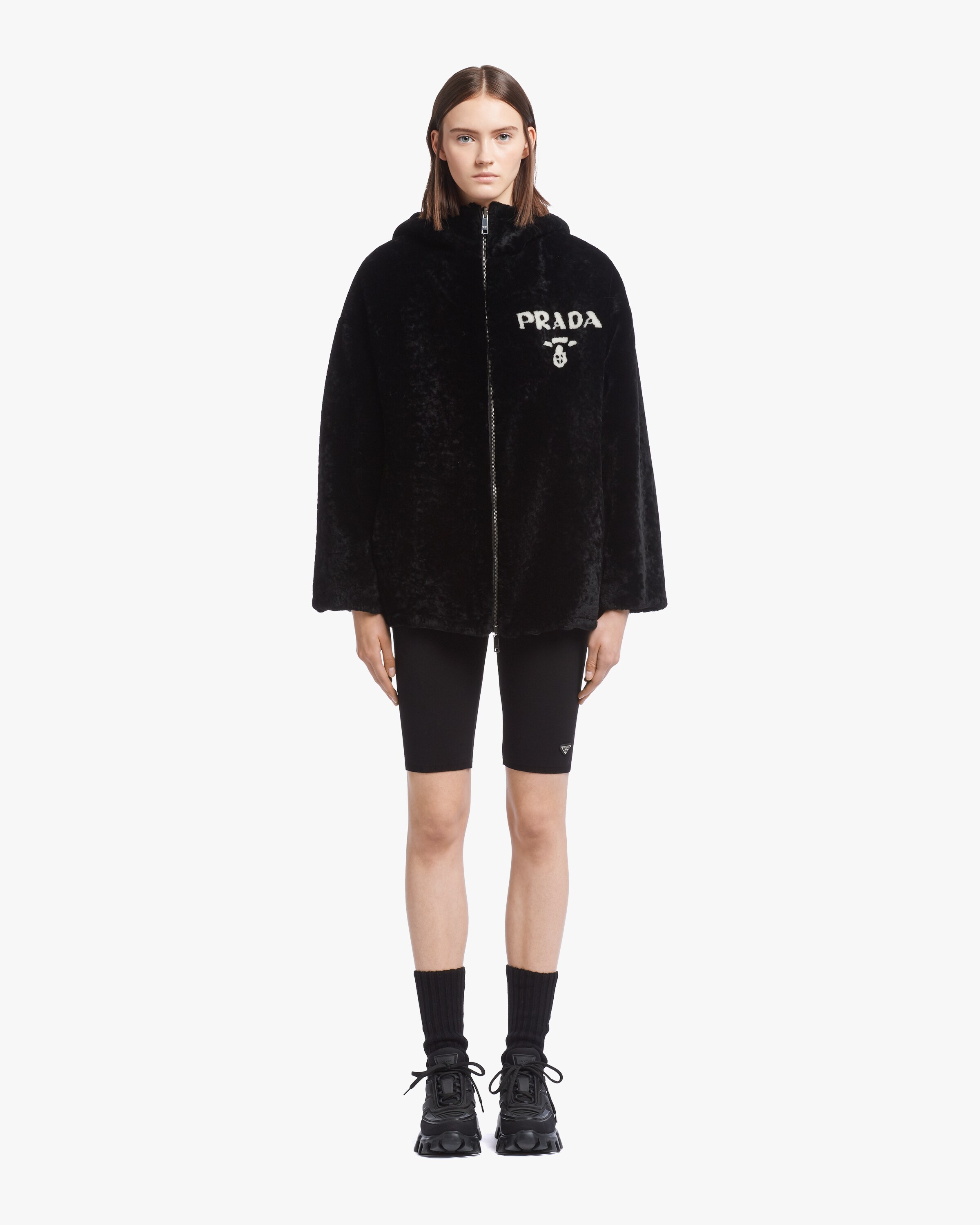 Black Reversible gabardine and shearling jacket | Prada