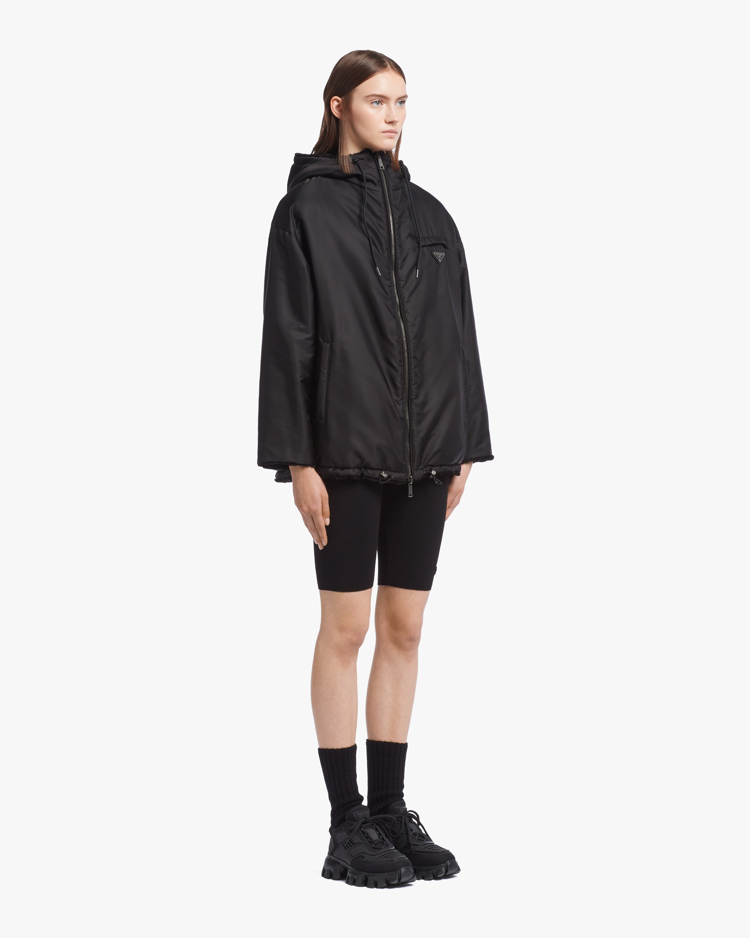 Black Reversible gabardine and shearling jacket | Prada