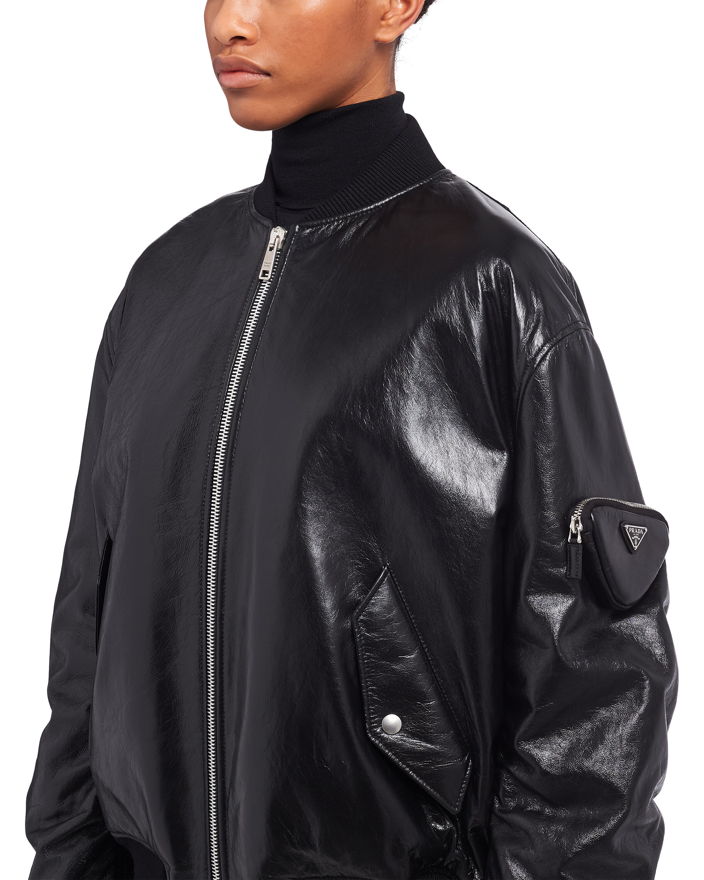 Black Oversized nappa leather bomber jacket | Prada