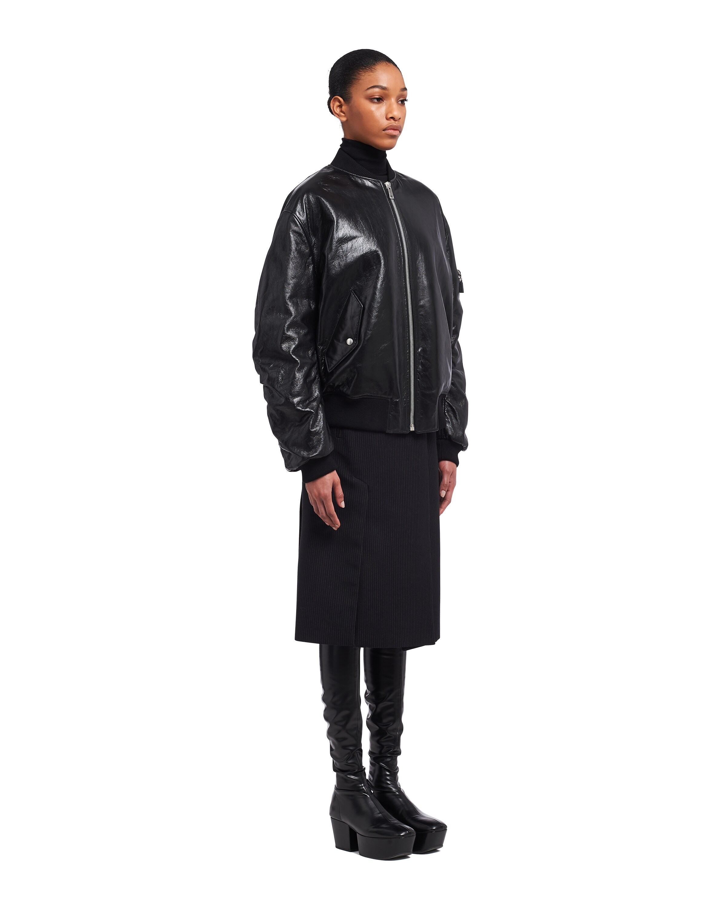 Black Oversized nappa leather bomber jacket | Prada