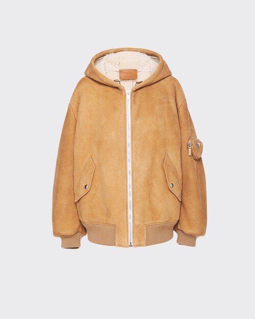Cognac/natural Suede shearling jacket | Prada
