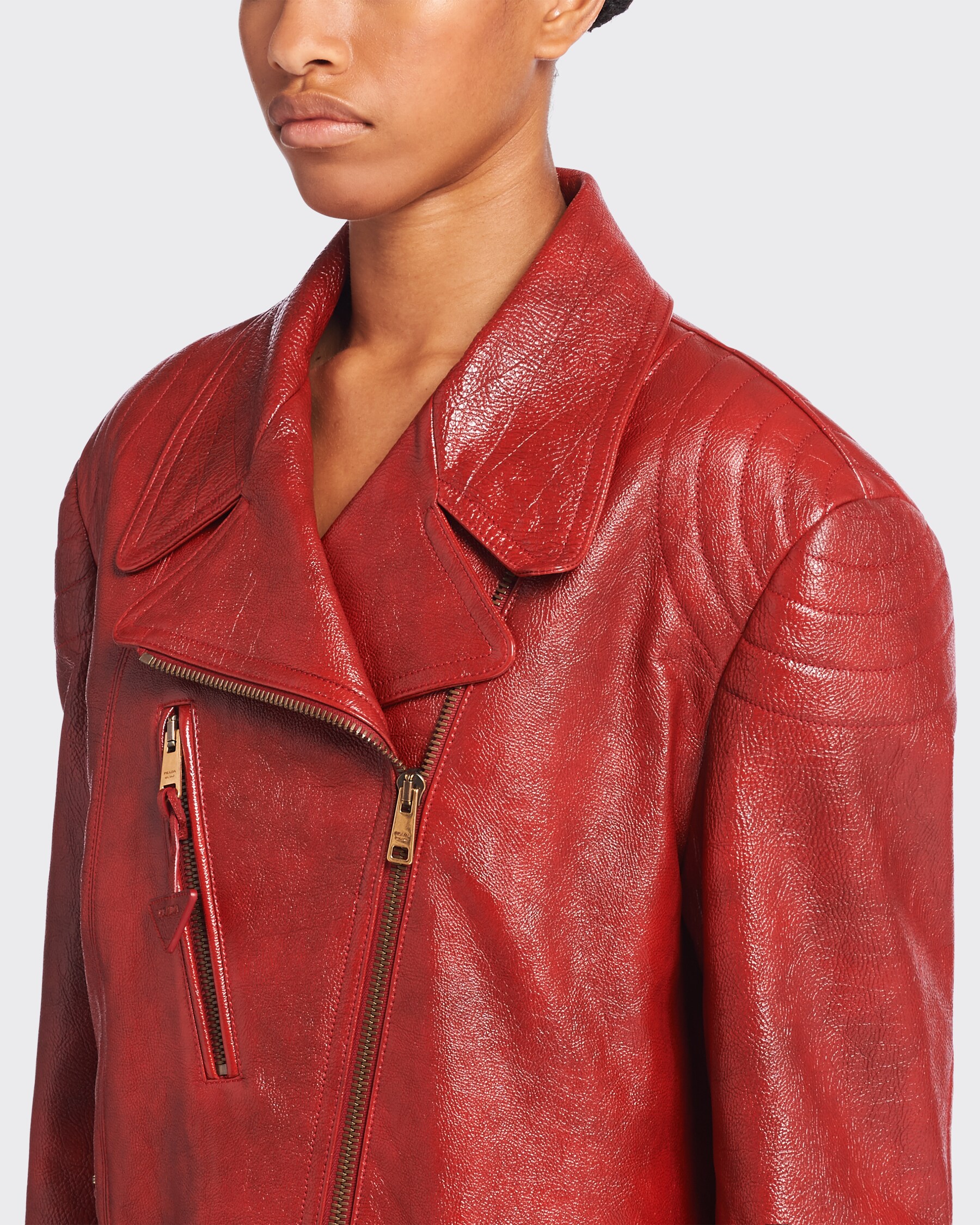 Red Leather Biker Jacket | PRADA