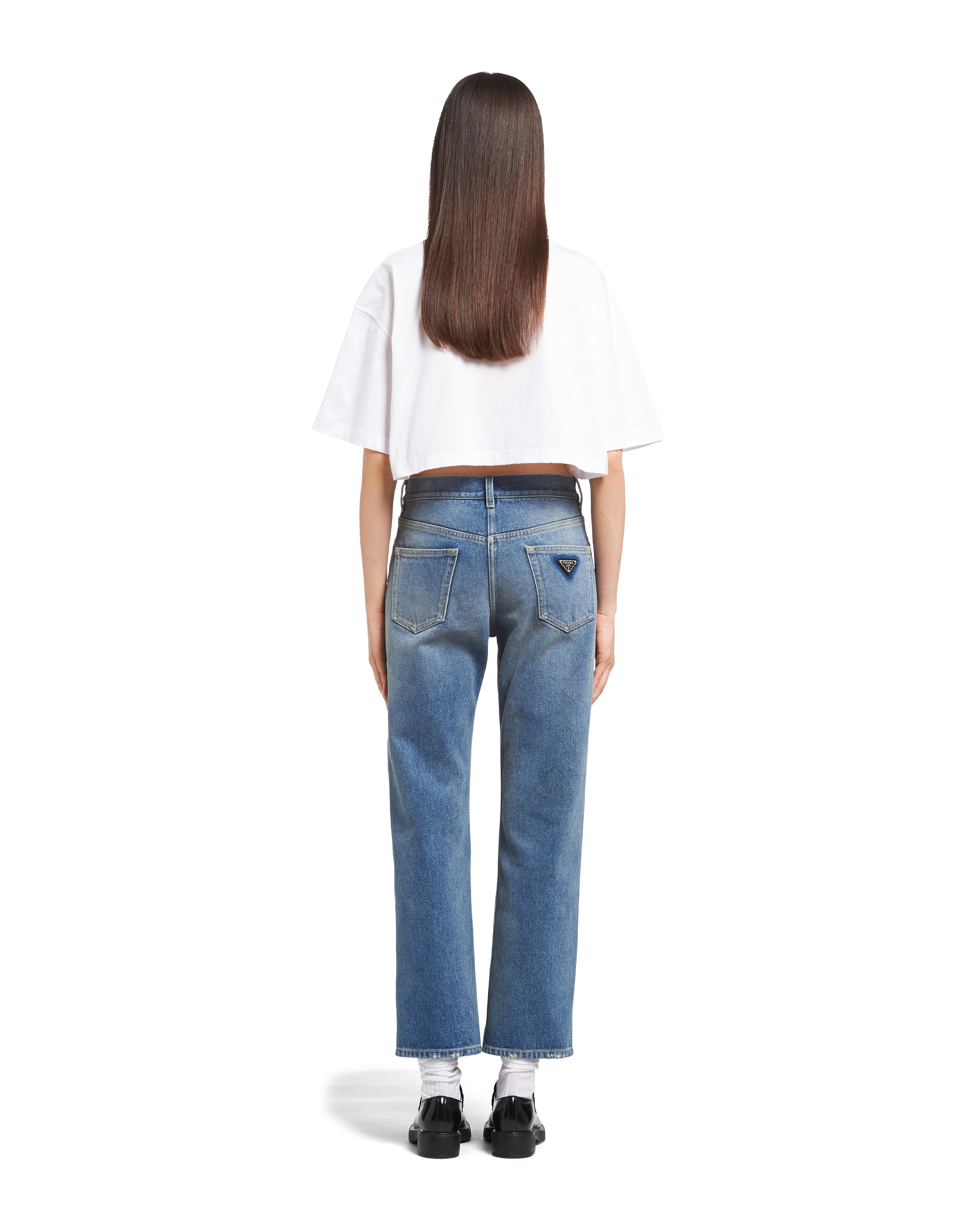 Navy Organic denim five-pocket jeans | Prada