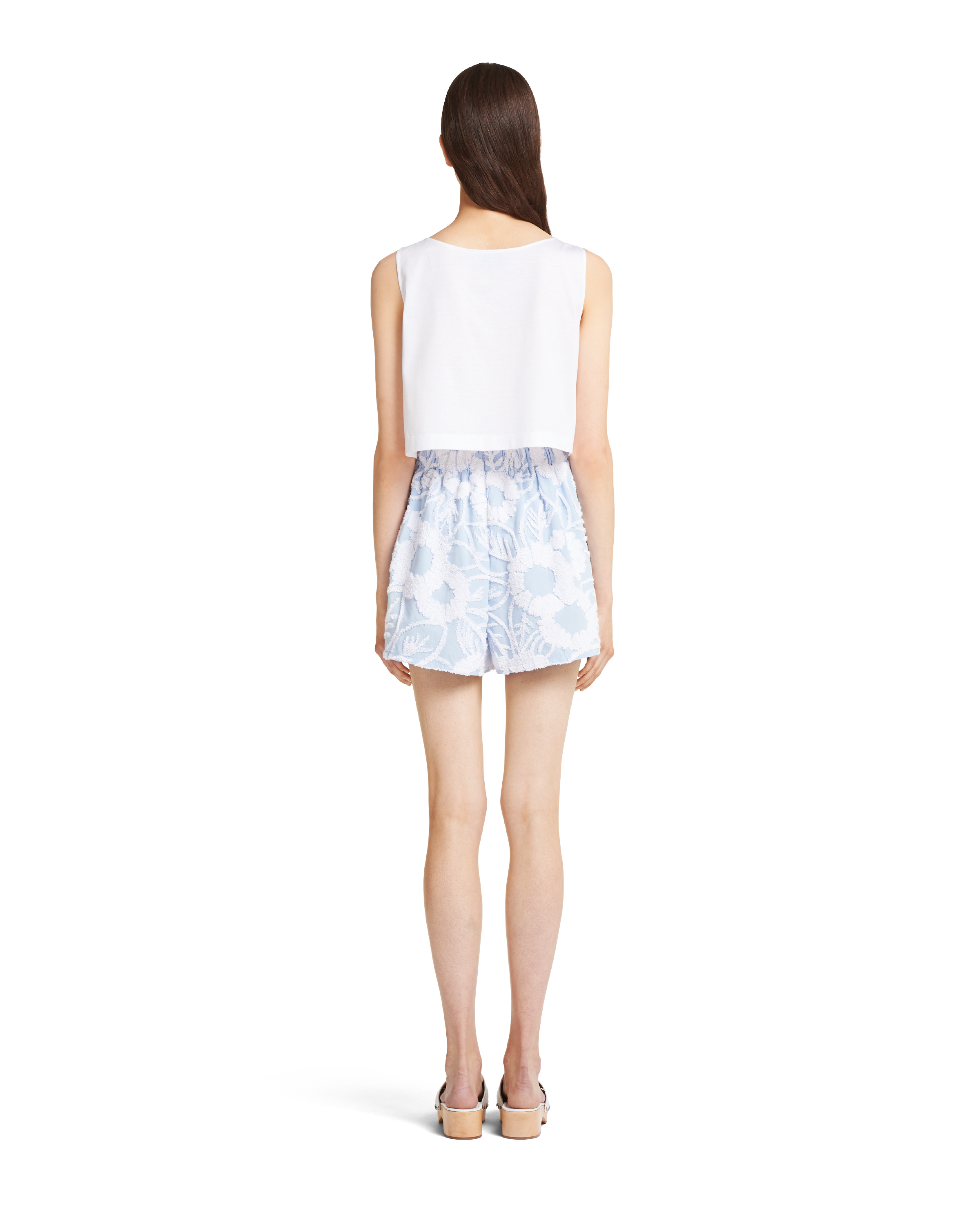 Sky Blue/white Embroidered poplin shorts | Prada