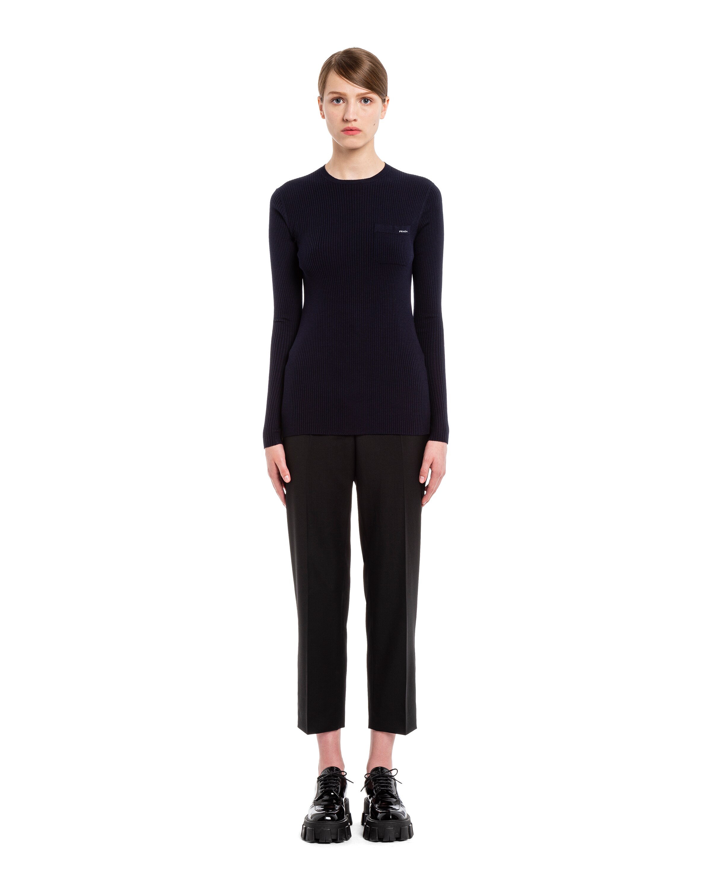 Navy Wool and silk crew-neck sweater | Prada