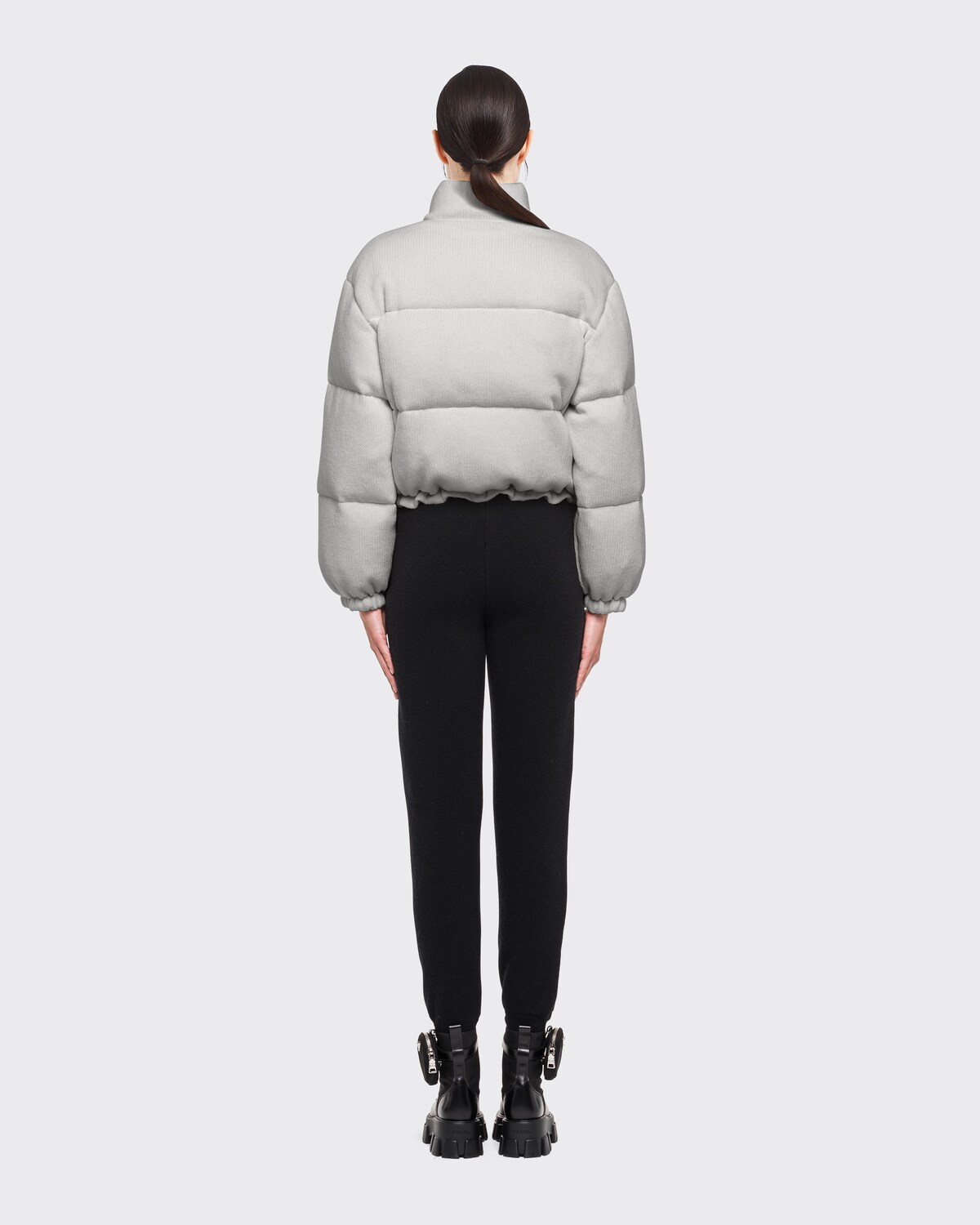 Grey Boxy Wool And Cashmere Knit Puffer Jacket | PRADA