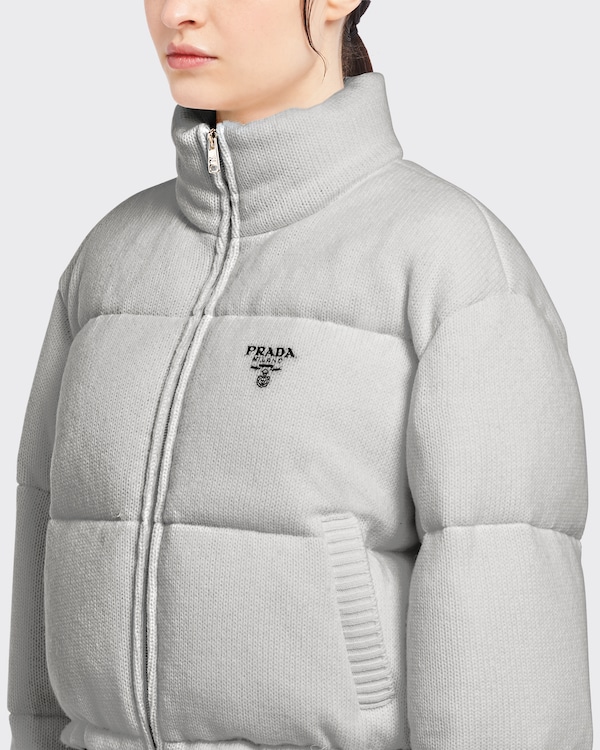 Grey Boxy Wool And Cashmere Knit Puffer Jacket | PRADA