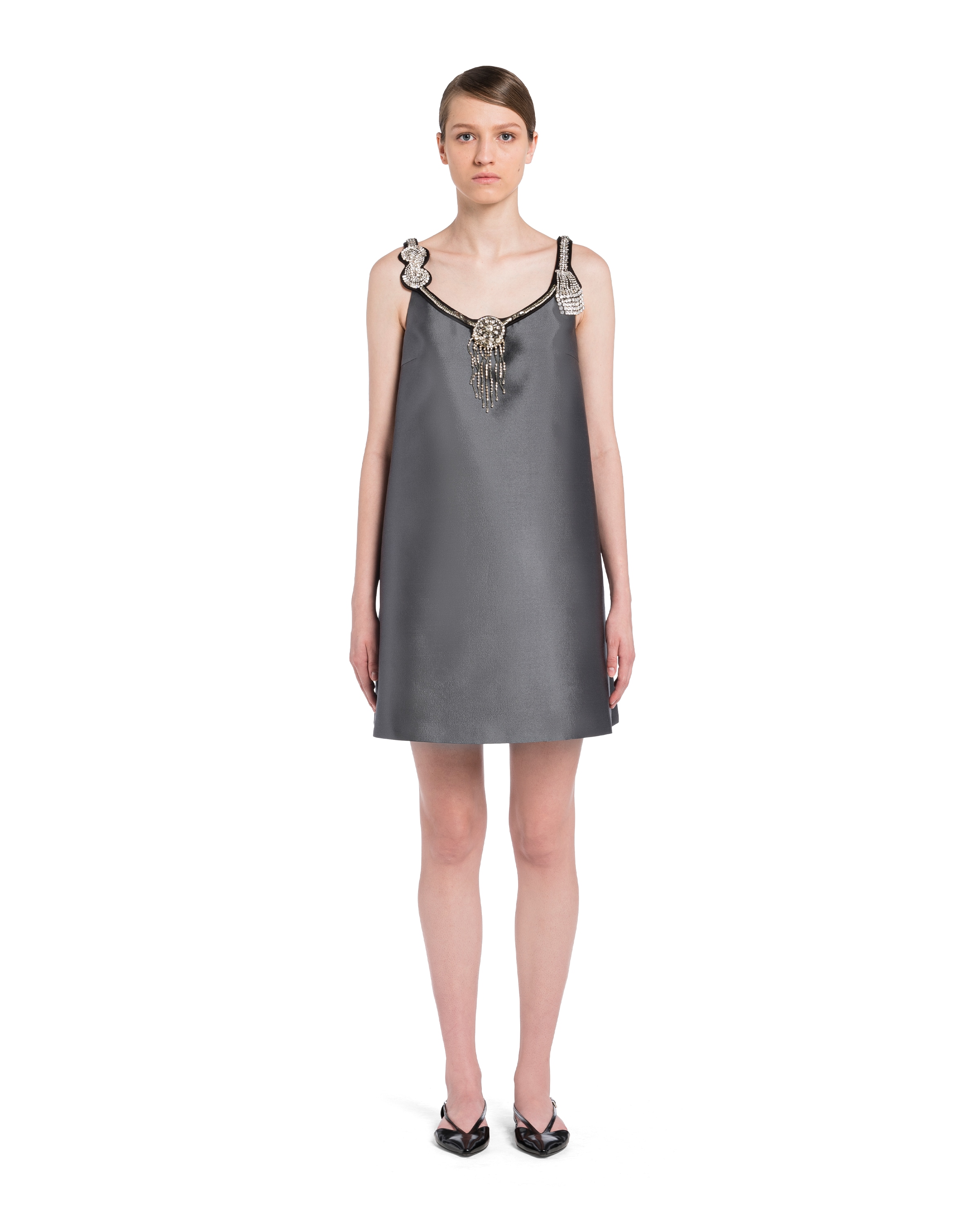 Iron Gray Wool and silk embroidered dress | Prada