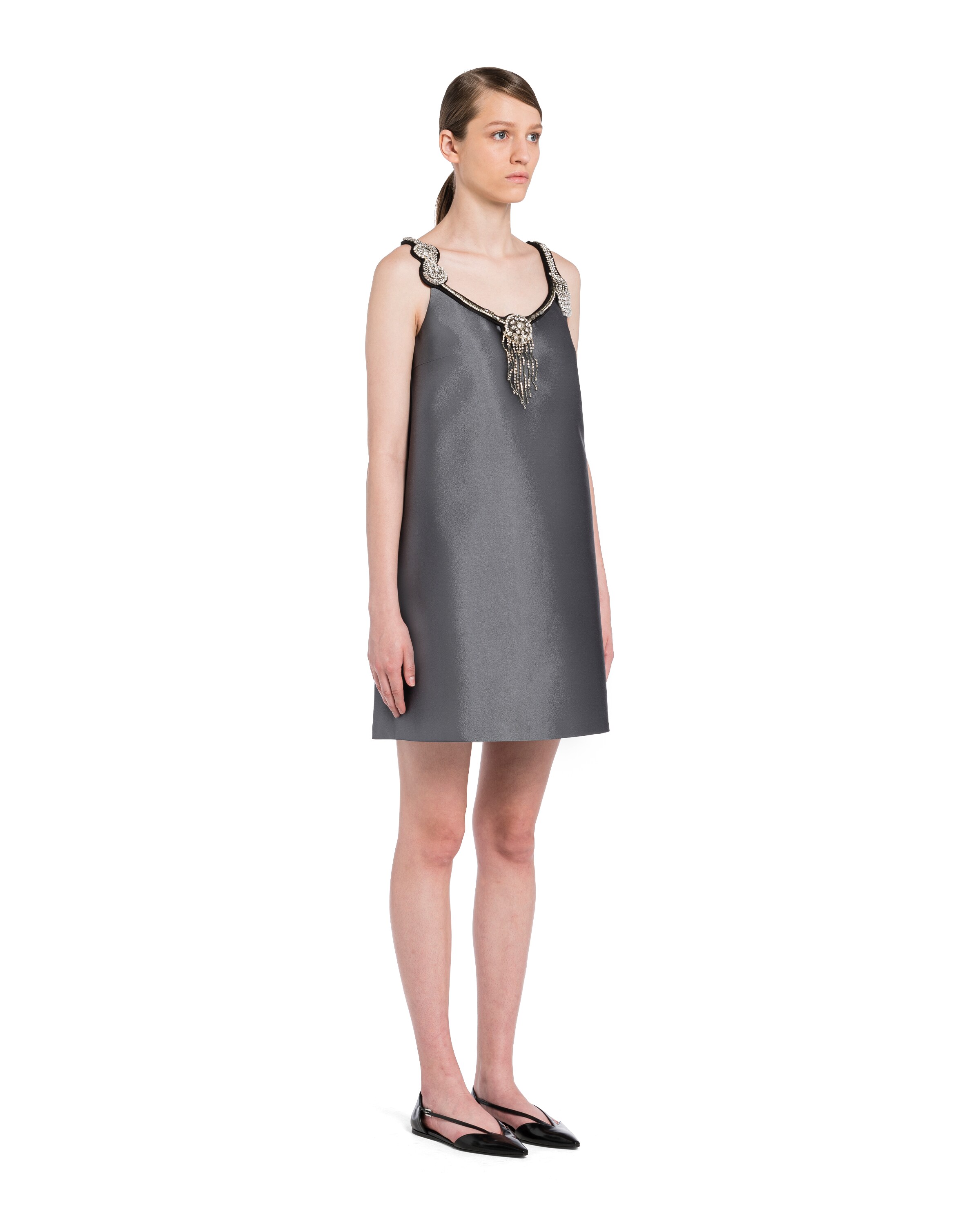 Iron Gray Wool and silk embroidered dress | Prada