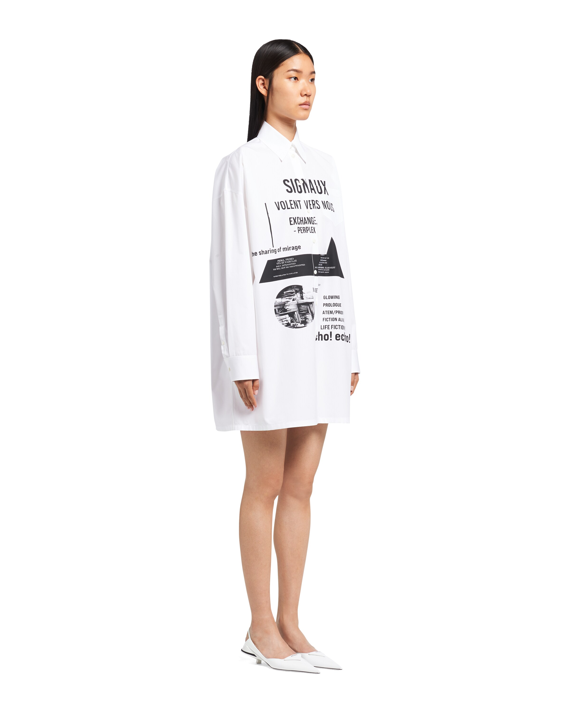 White Printed poplin dress | Prada