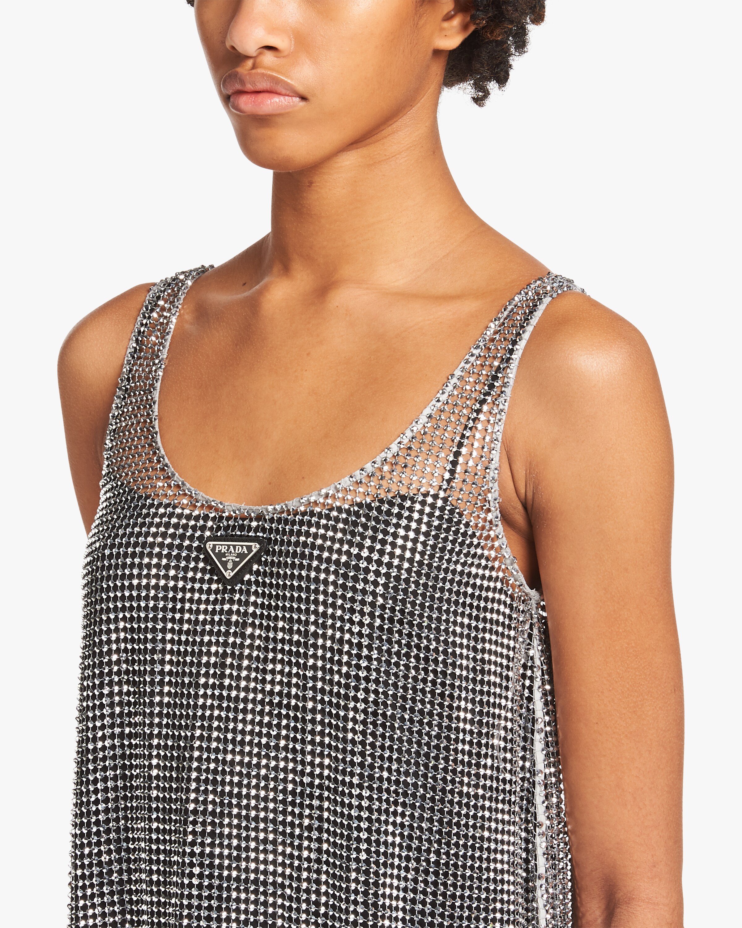 Crystal Rhinestone embroidered mesh mini-dress | Prada