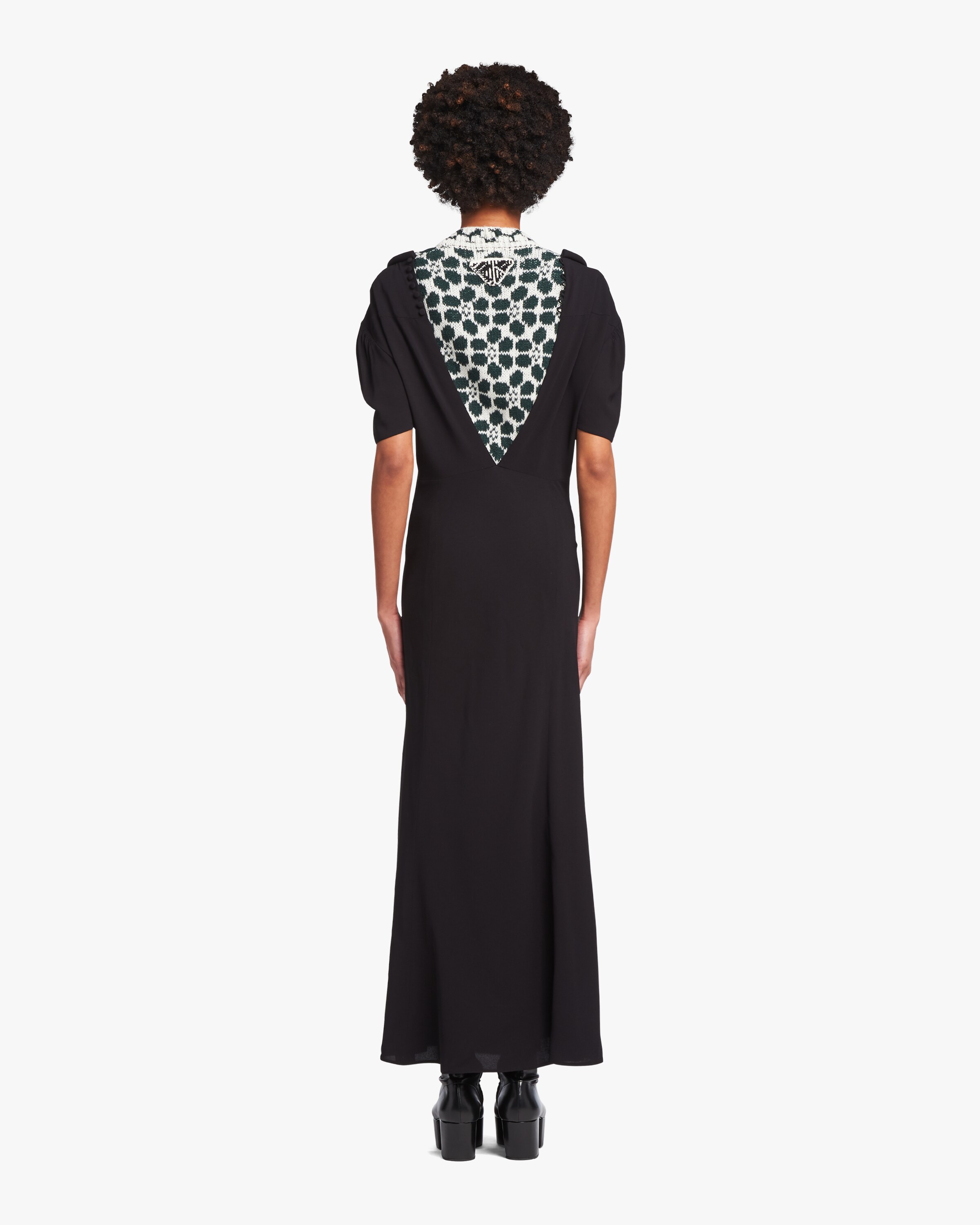 Robe en soie sablée avec détail jacquard Noir / Vert Bouteille | Prada
