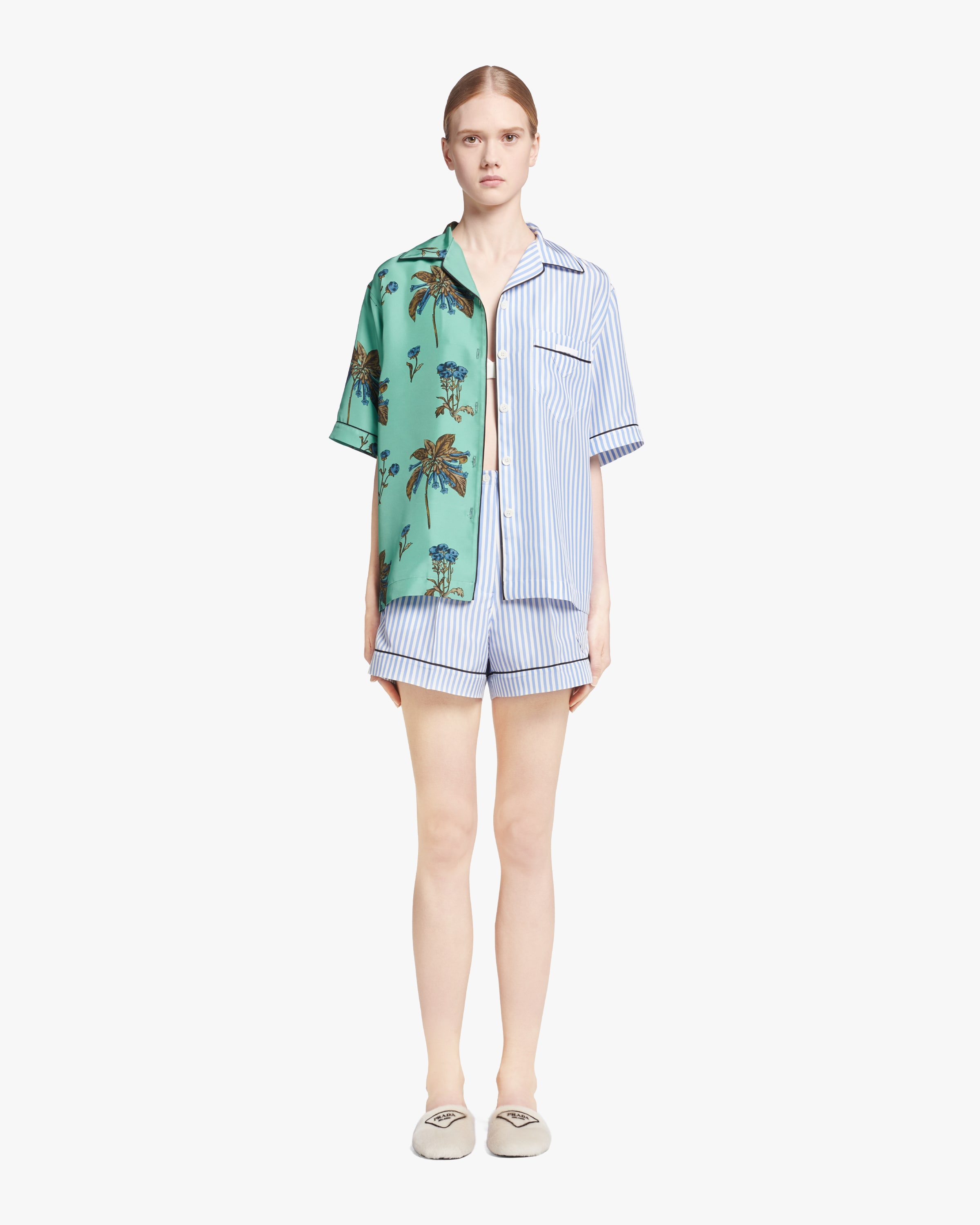 Aquamarine Double Match silk shirt | Prada