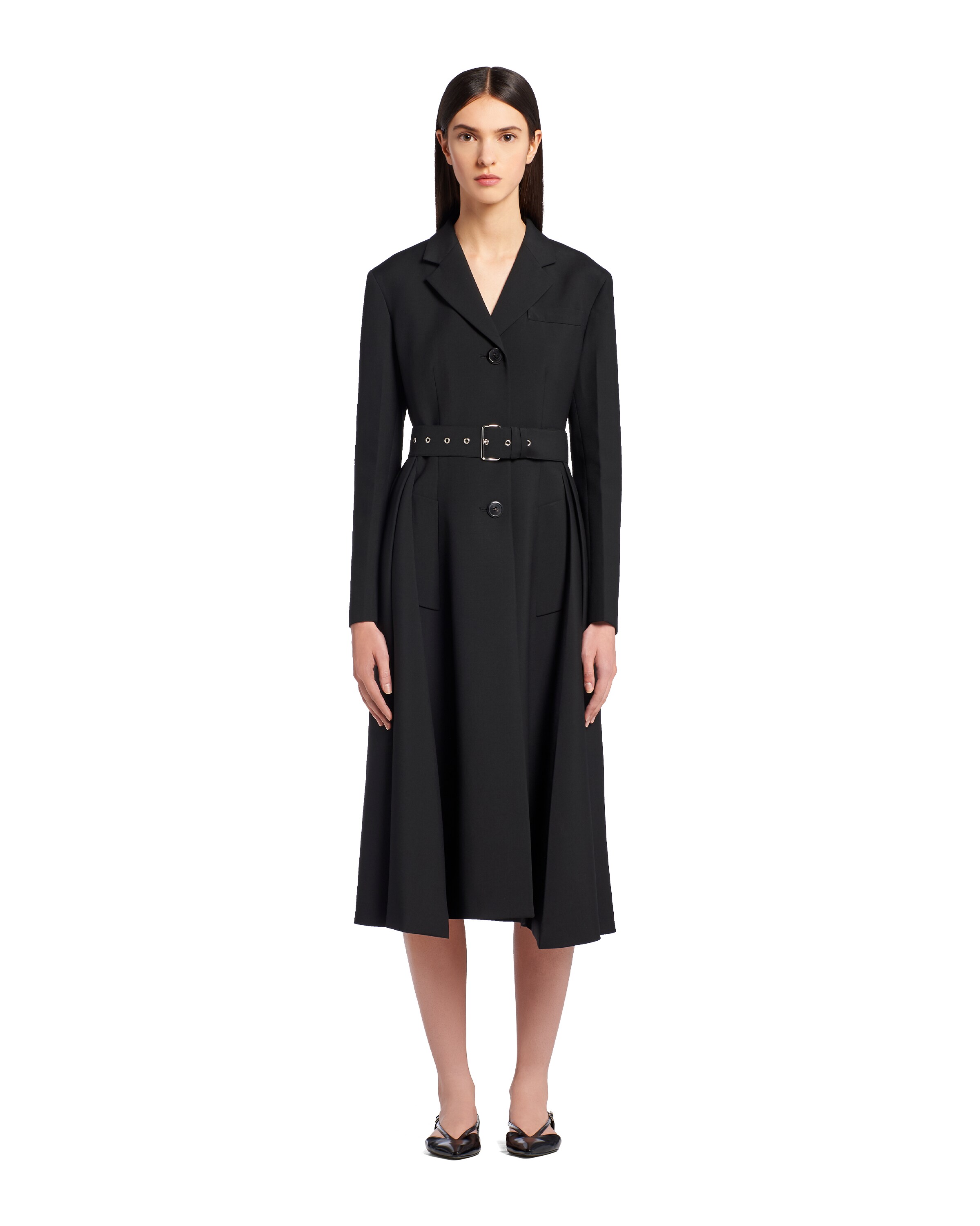 Black Lightweight single-breasted wool overcoat | Prada