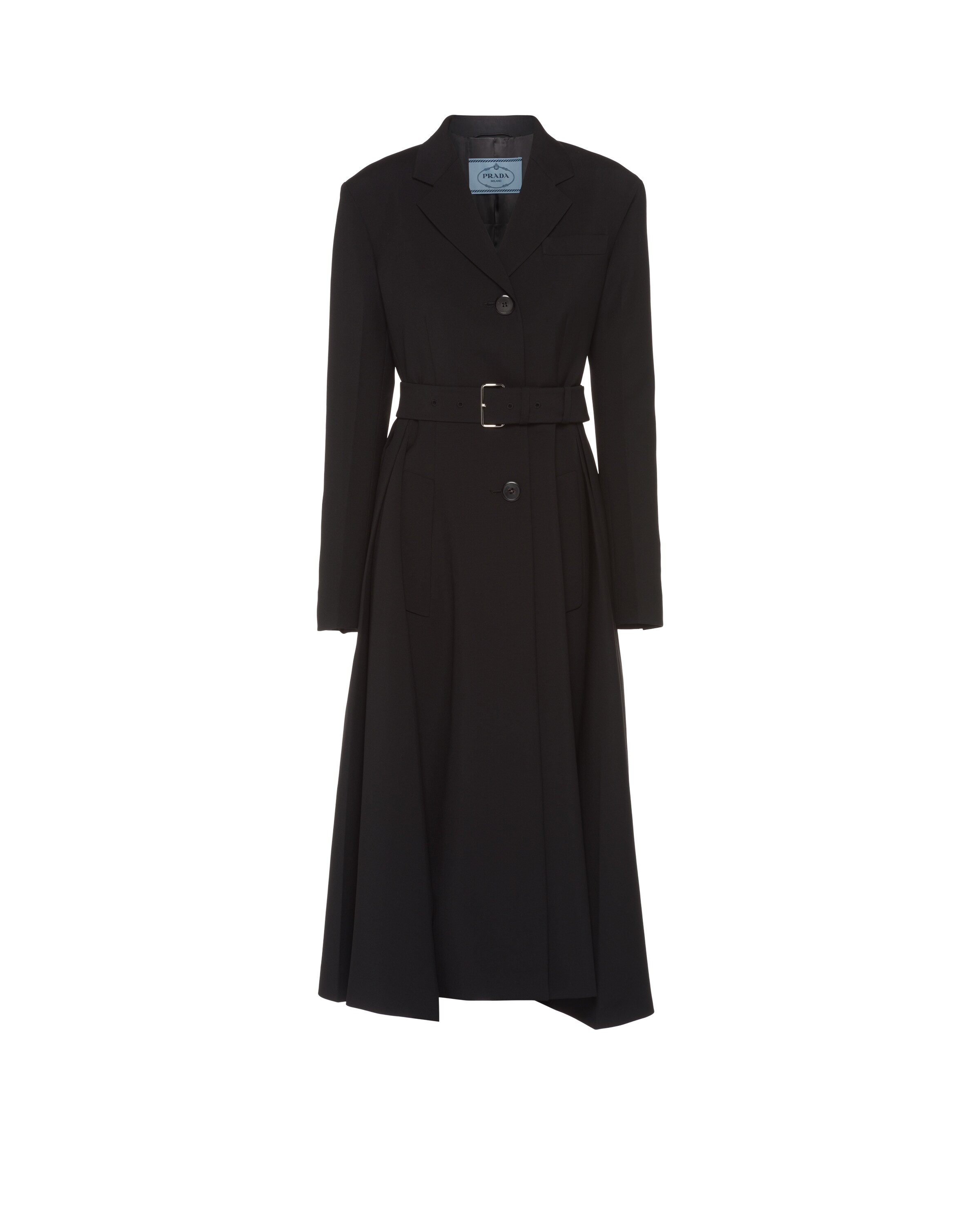Black Lightweight single-breasted wool overcoat | Prada
