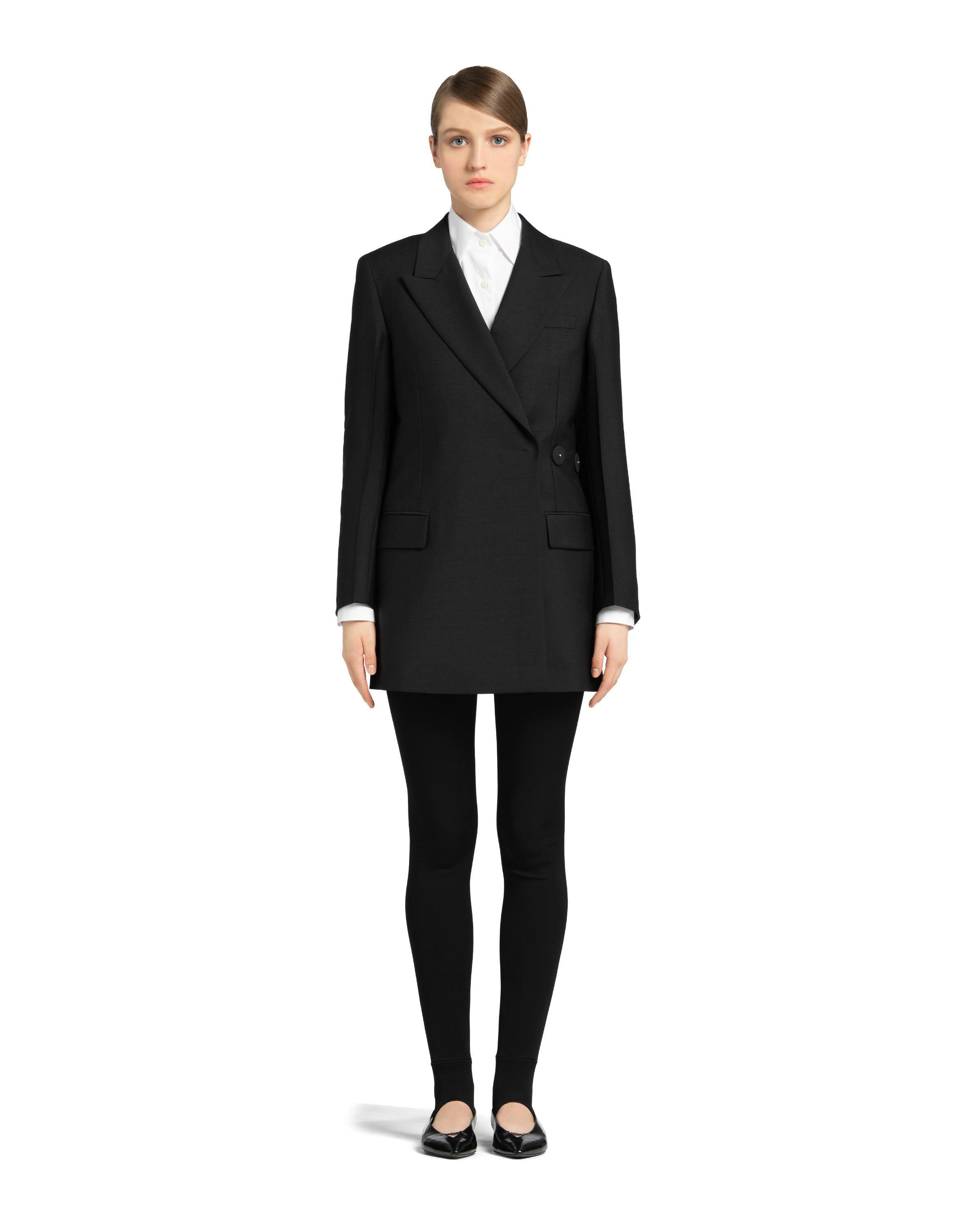 Black Single-breasted pea coat in kid mohair | Prada
