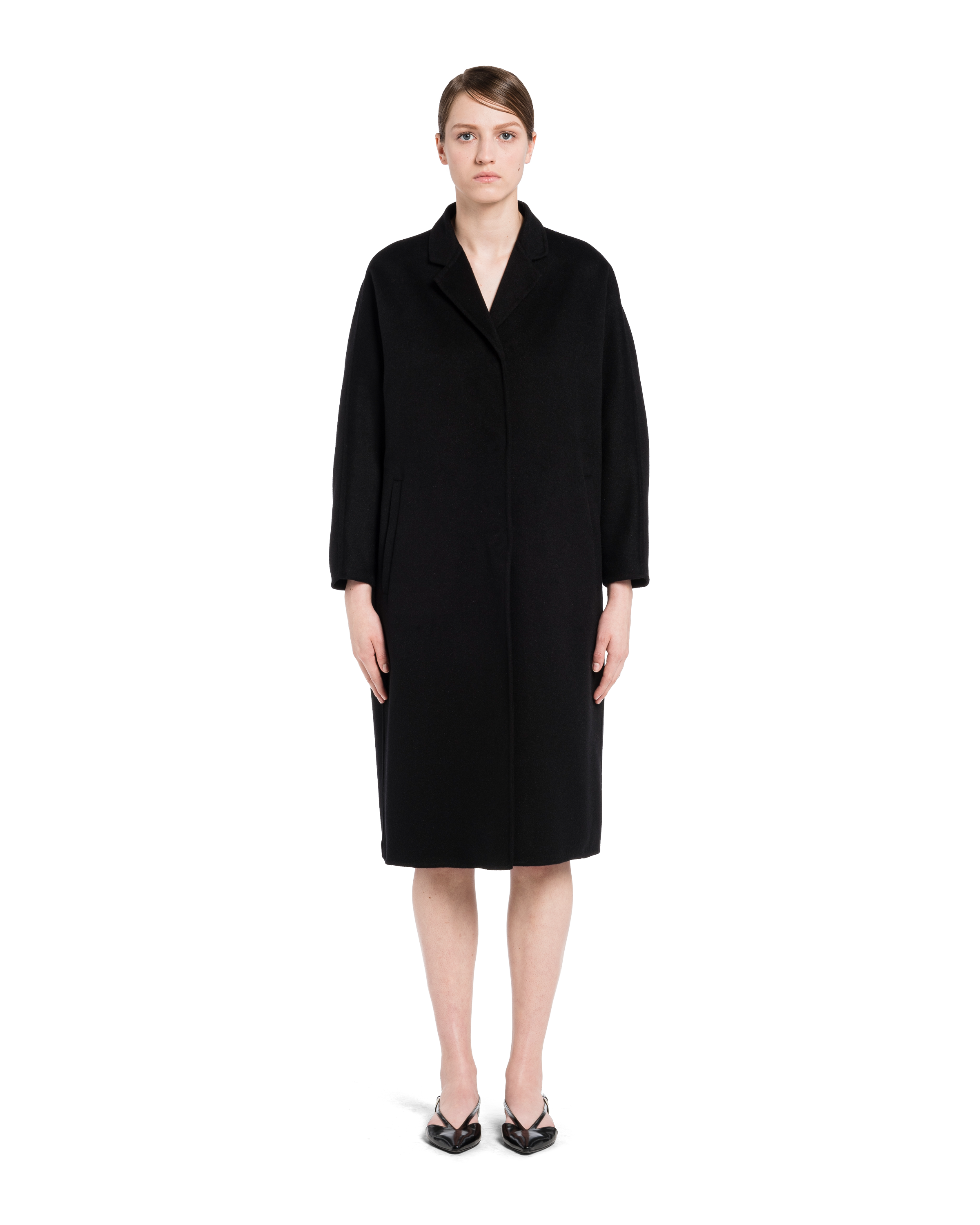 Black Single-breasted cashgora overcoat | Prada