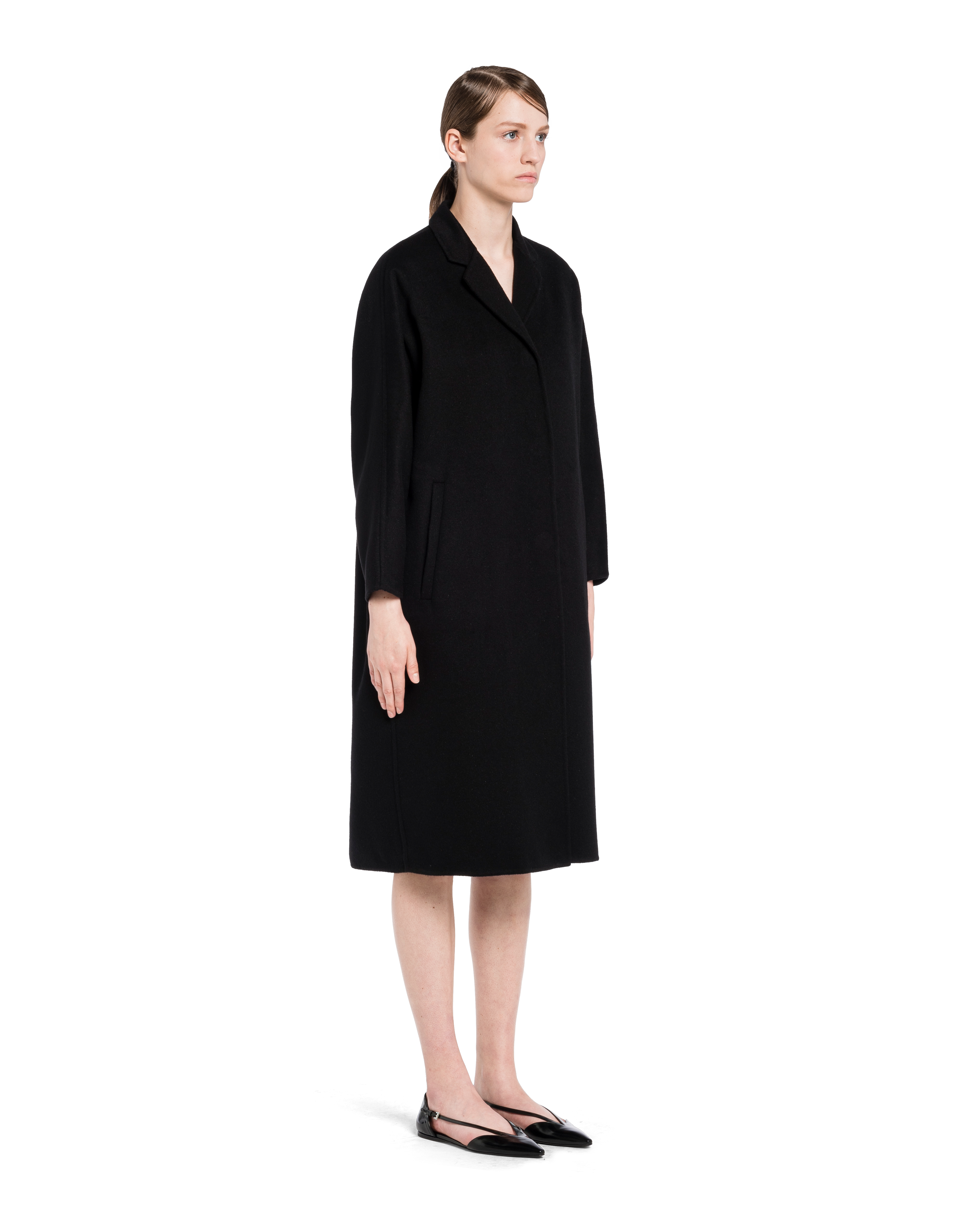 Black Single-breasted cashgora overcoat | Prada