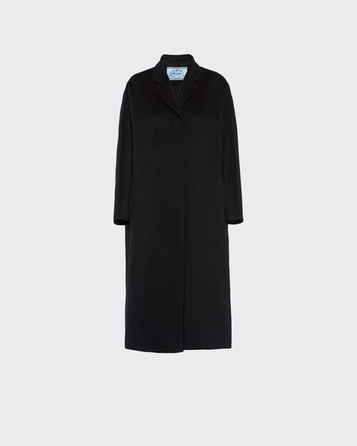 Black Single-breasted cashgora overcoat | Prada