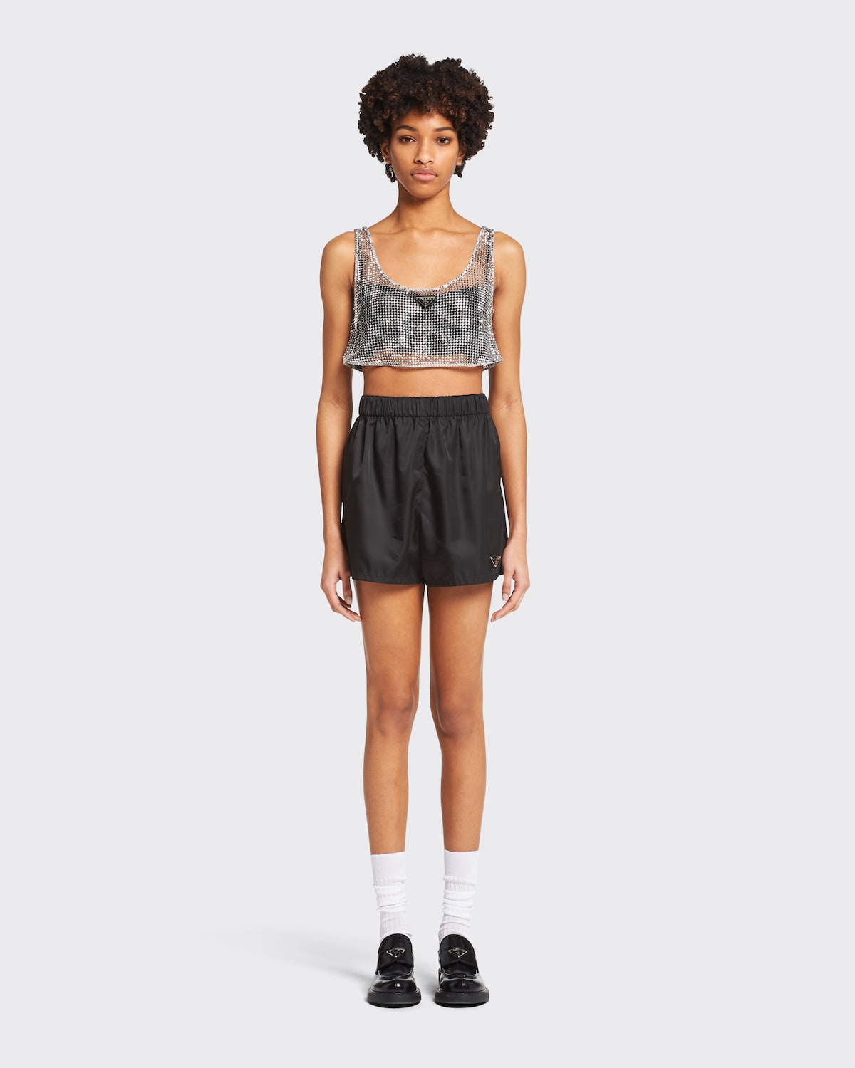 Crystal Rhinestone Embroidered Mesh Top | PRADA