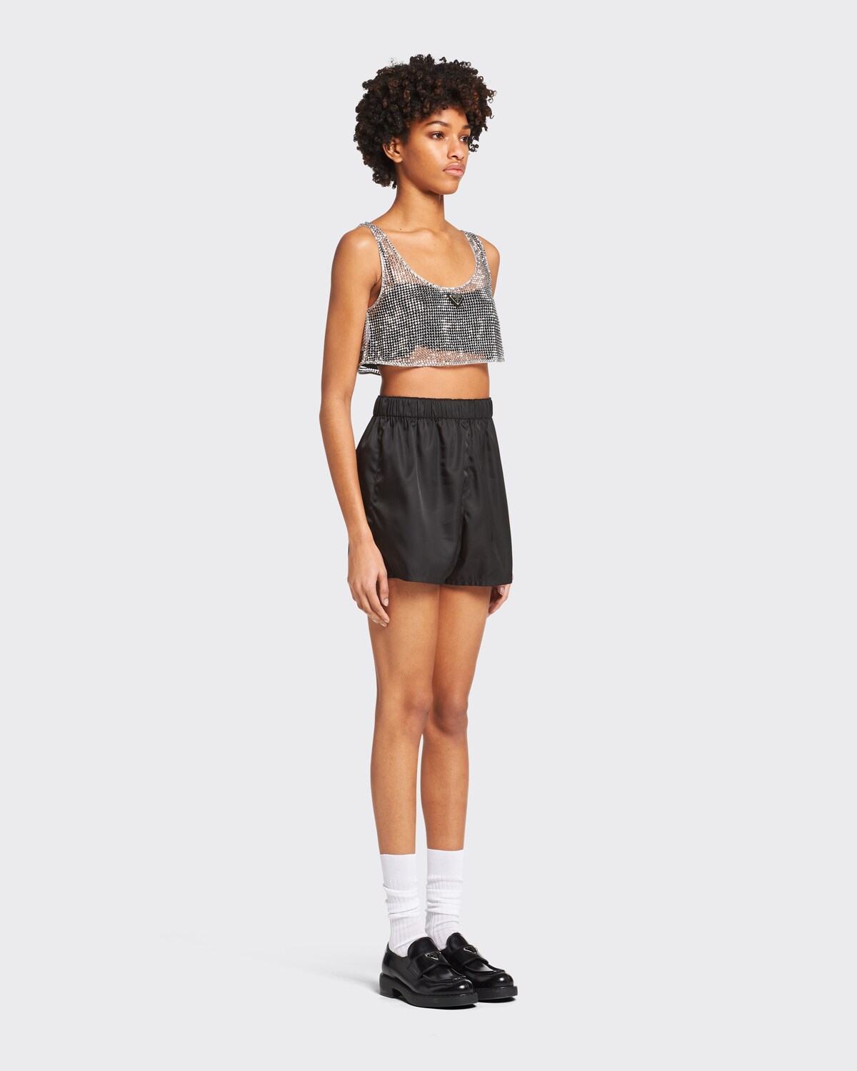 Crystal Rhinestone Embroidered Mesh Top | PRADA