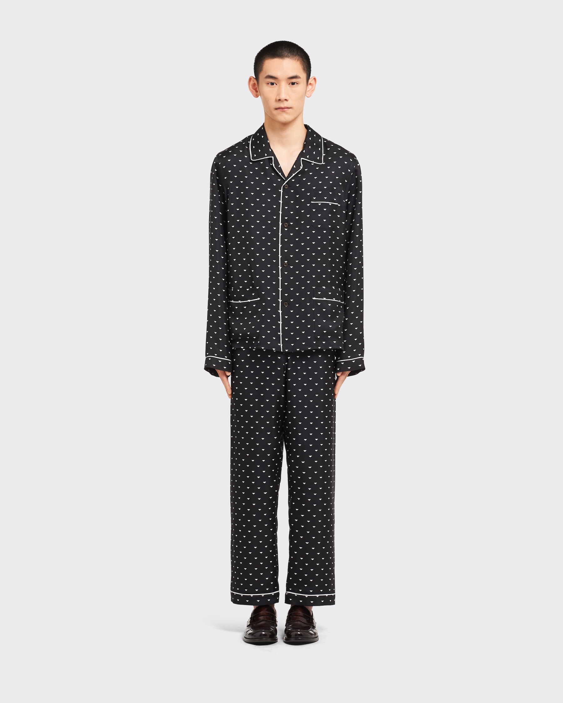 Black/white Silk Twill Pajamas | PRADA