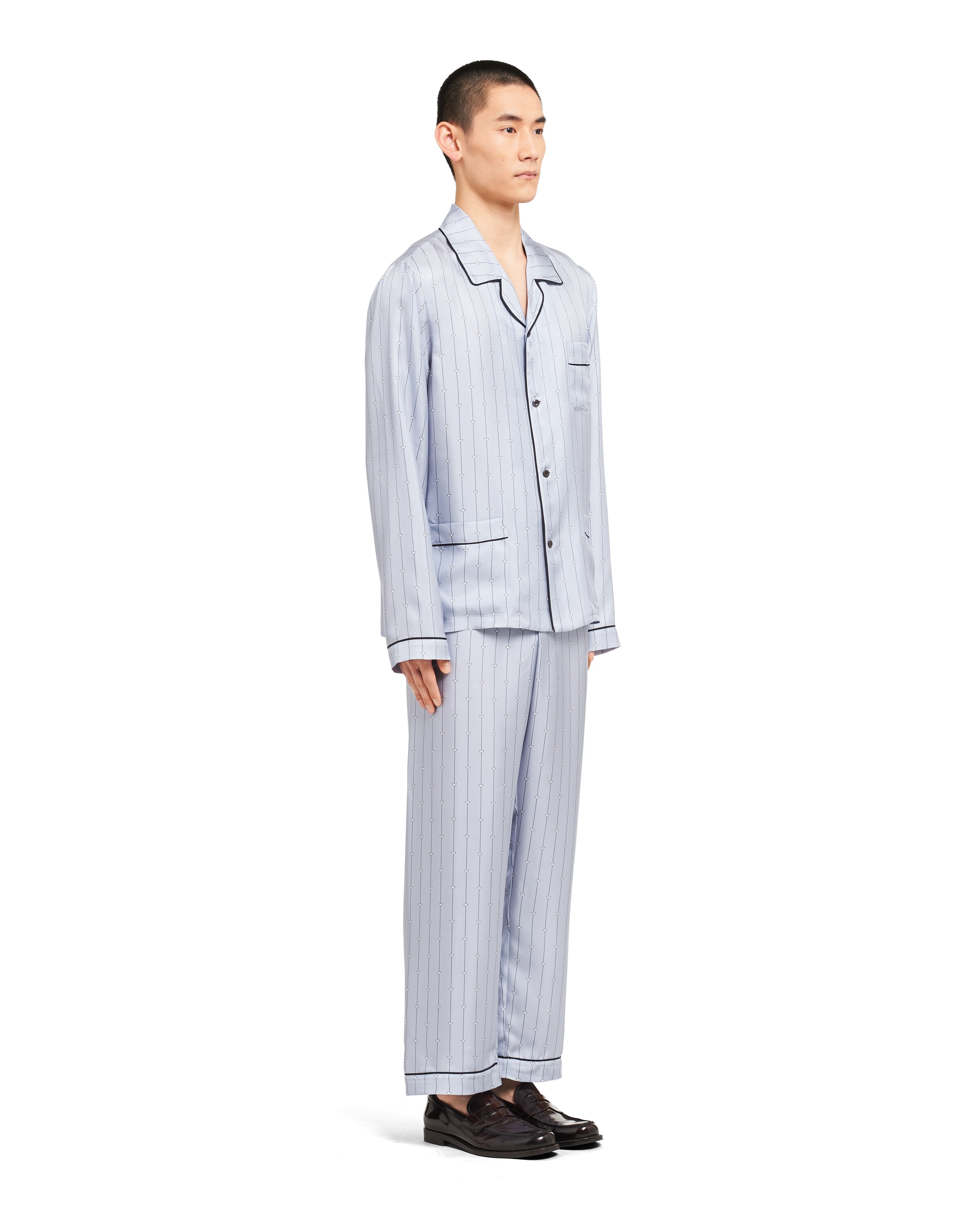 Astral Blue/white Silk twill pajamas | Prada