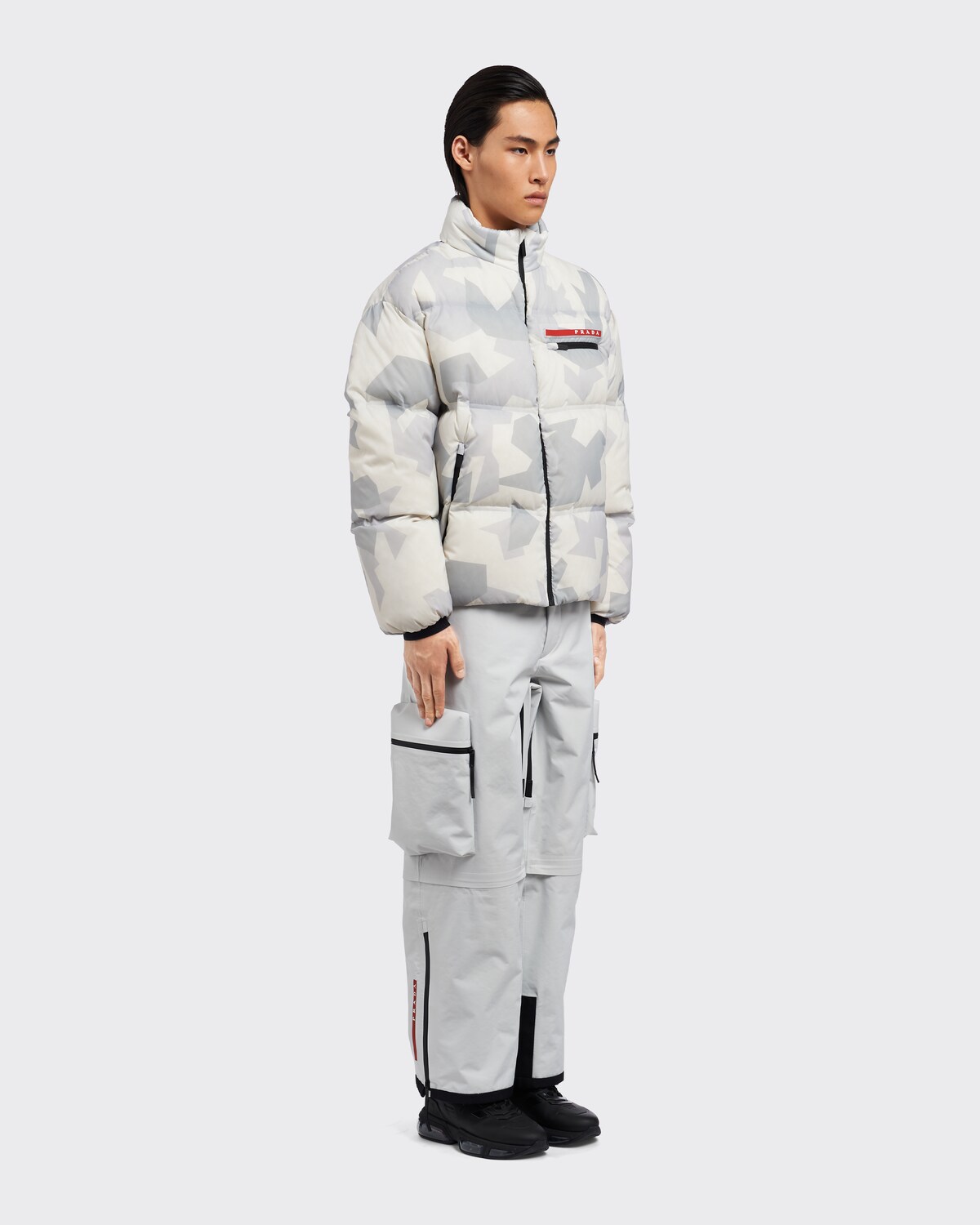 Marble Gray Waterproof Camouflage Re-nylon Down Jacket | PRADA