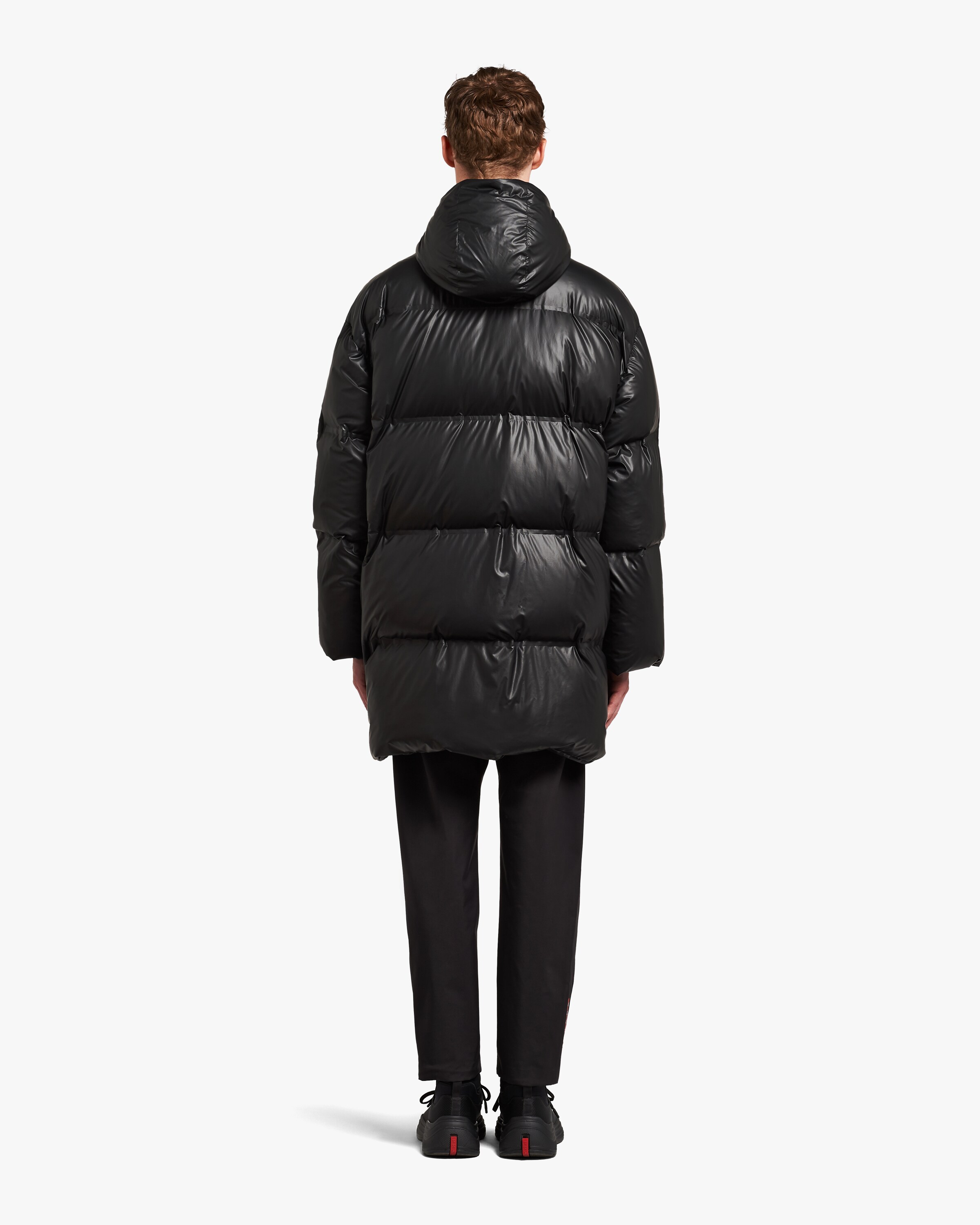 Black Light Nylon hooded midi down jacket | Prada