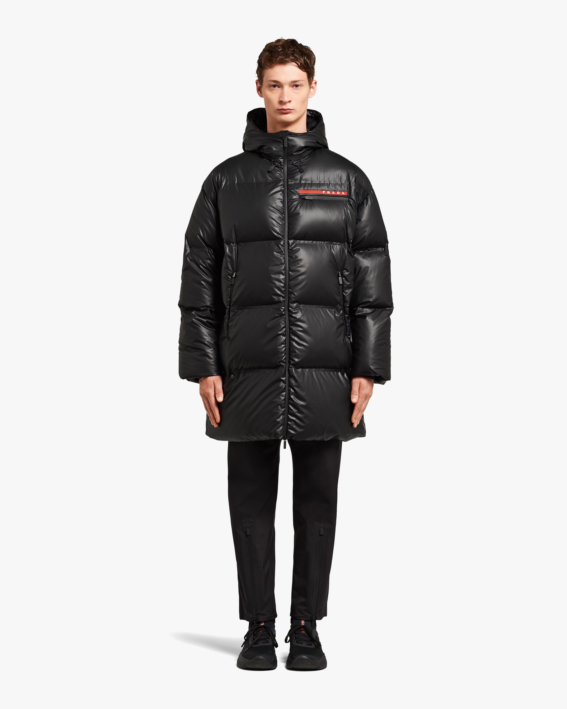 Black Light Nylon hooded midi down jacket | Prada