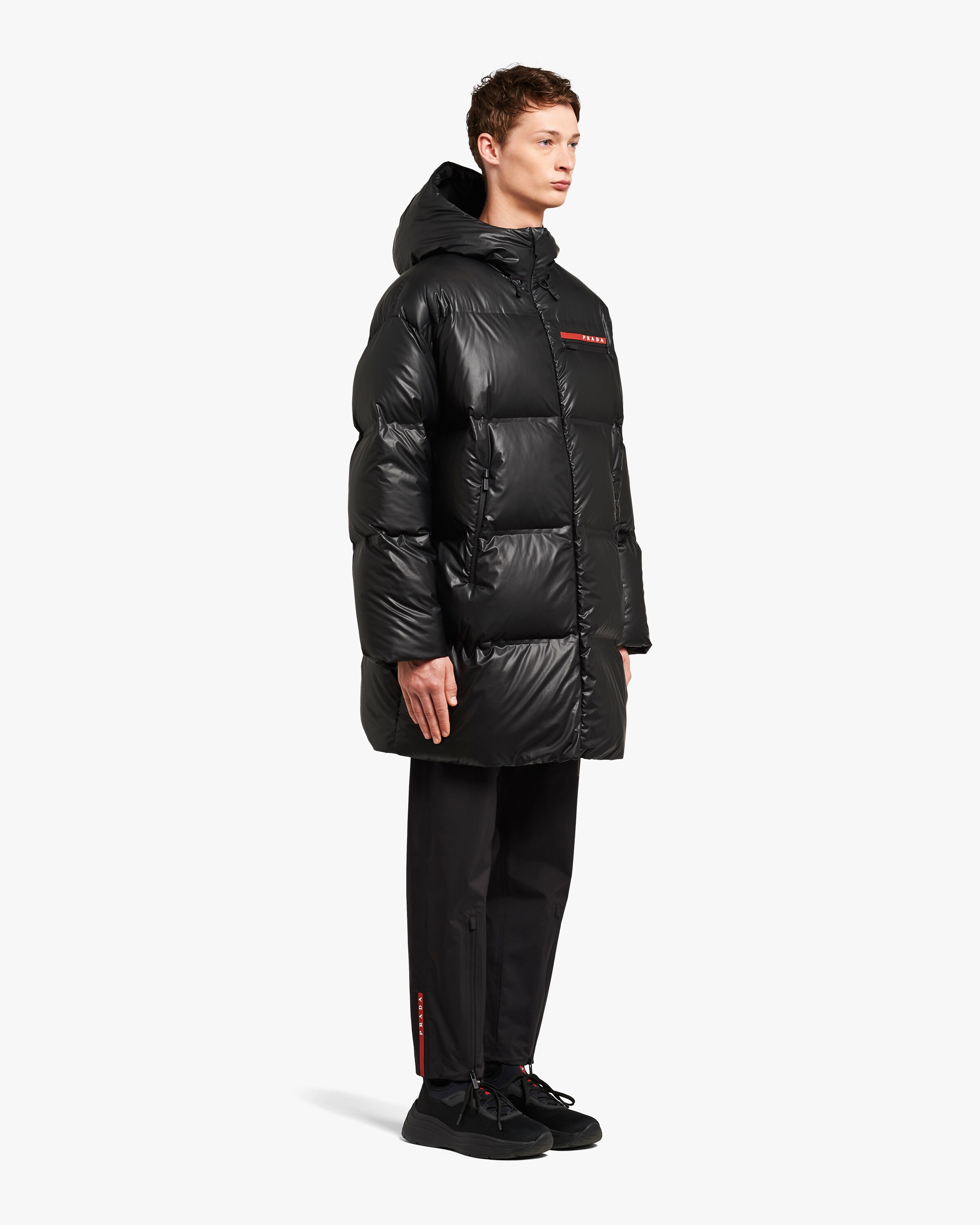 Black Light Nylon hooded midi down jacket | Prada
