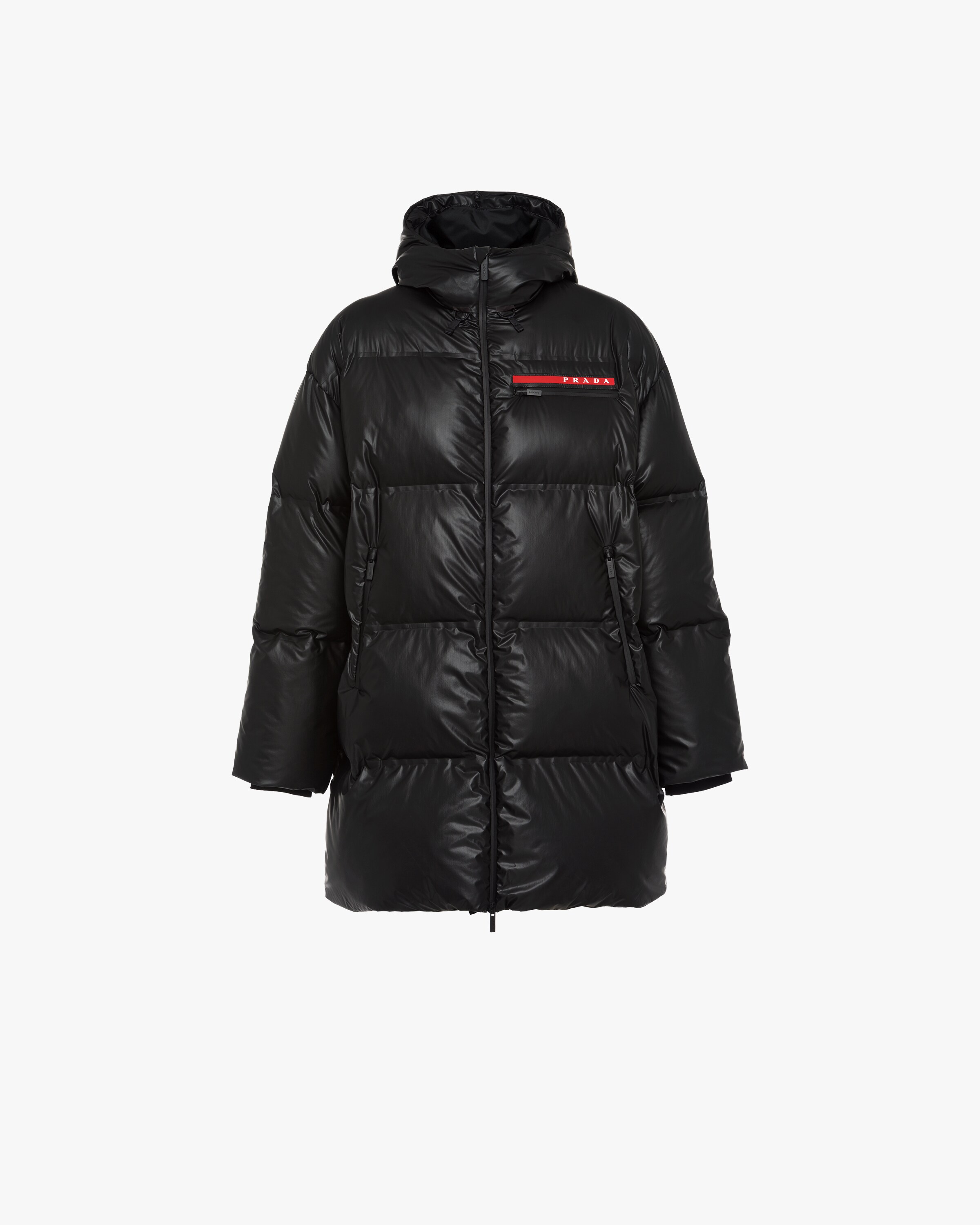 Black Light Nylon hooded midi down jacket | Prada