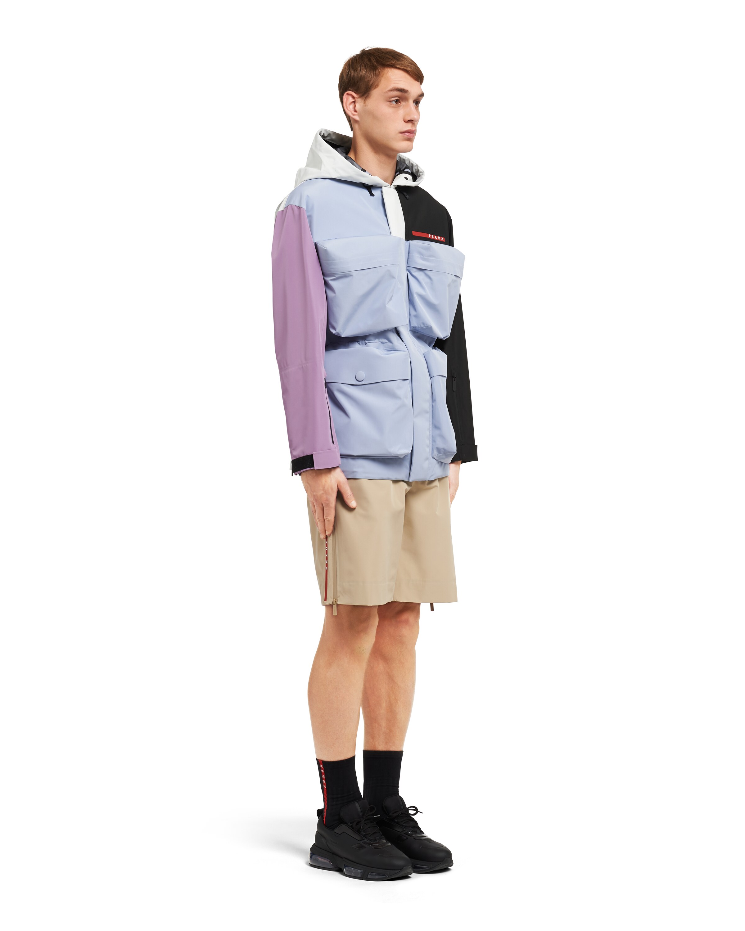 Cloudy Gray/lilac Technical fabric cargo jacket | Prada