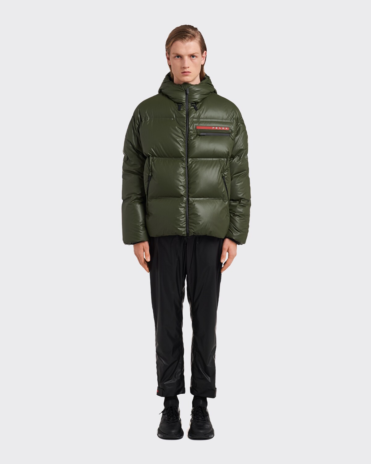 Military Green Light Re-nylon Hooded Puffer Jacket | PRADA