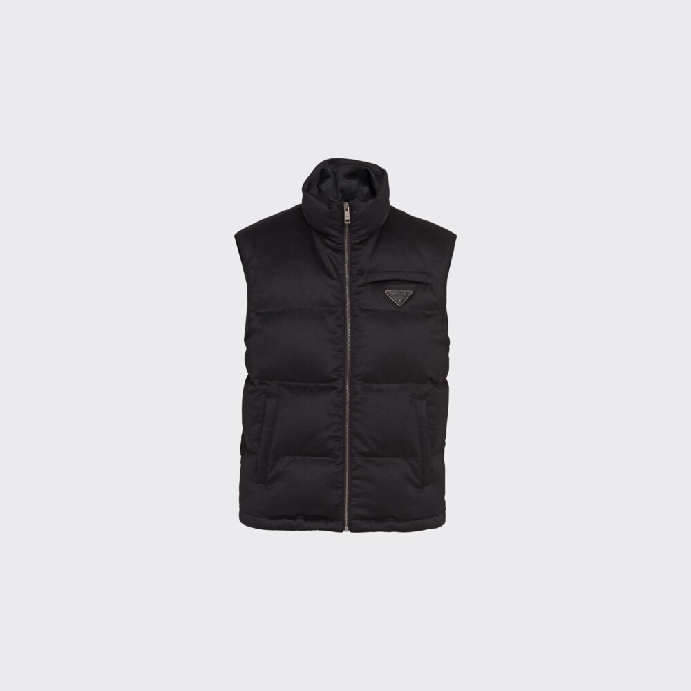 Chaleco acolchado de cachemir corto Negro | Prada