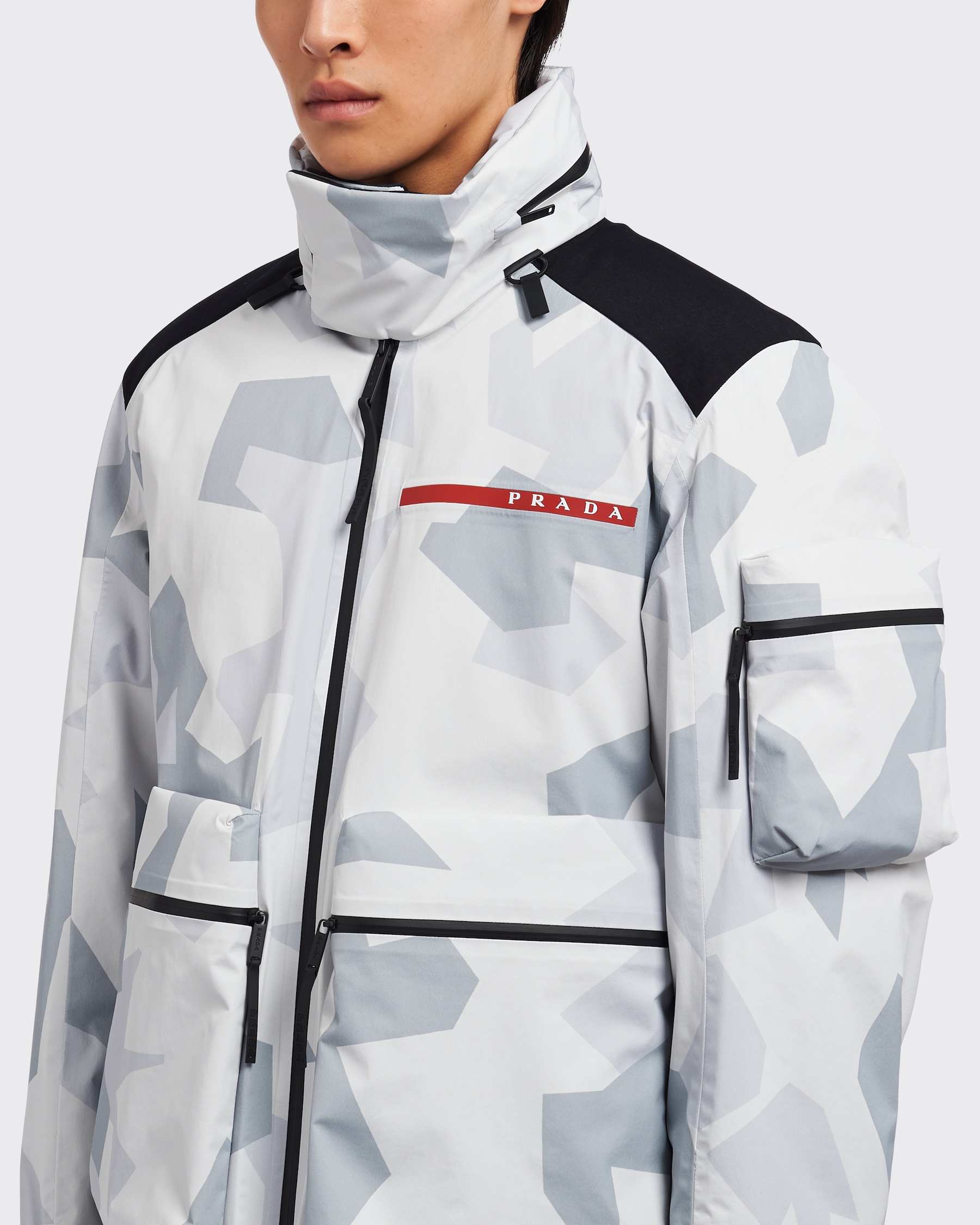 Marble Gray Printed Technical Fabric Ski Windbreaker | PRADA