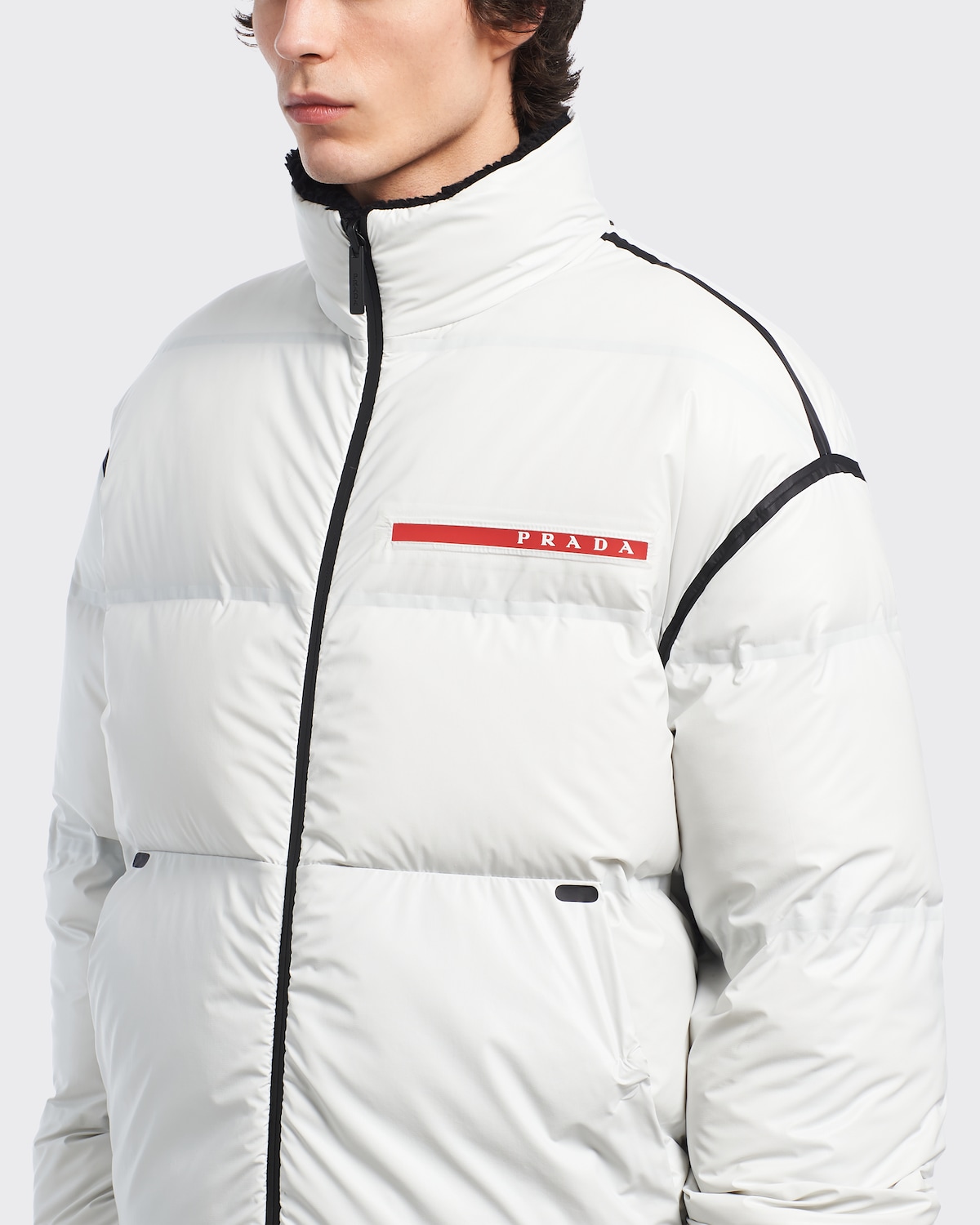 Chalk White Reversible Cropped Light Nylon Down Jacket | PRADA