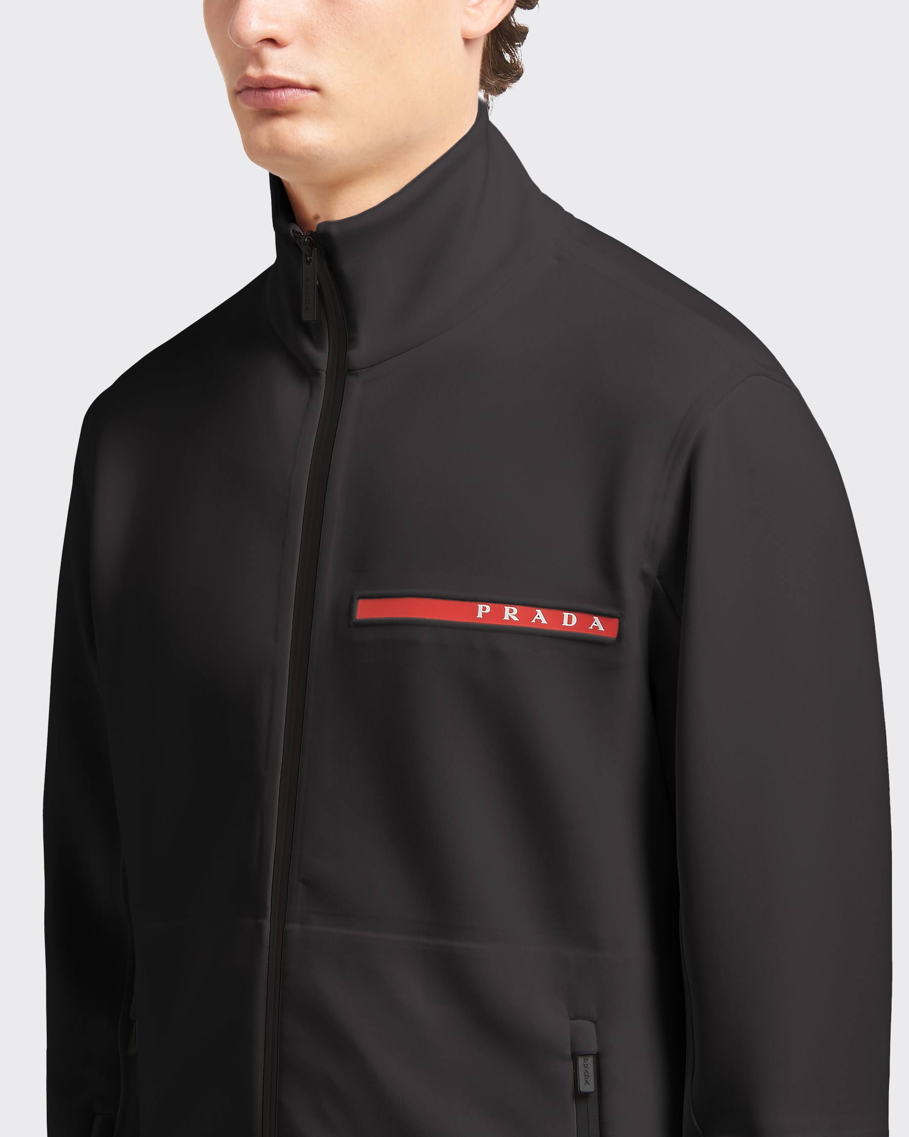 Black Recycled Double Technical Jersey Sweatshirt Jacket | PRADA