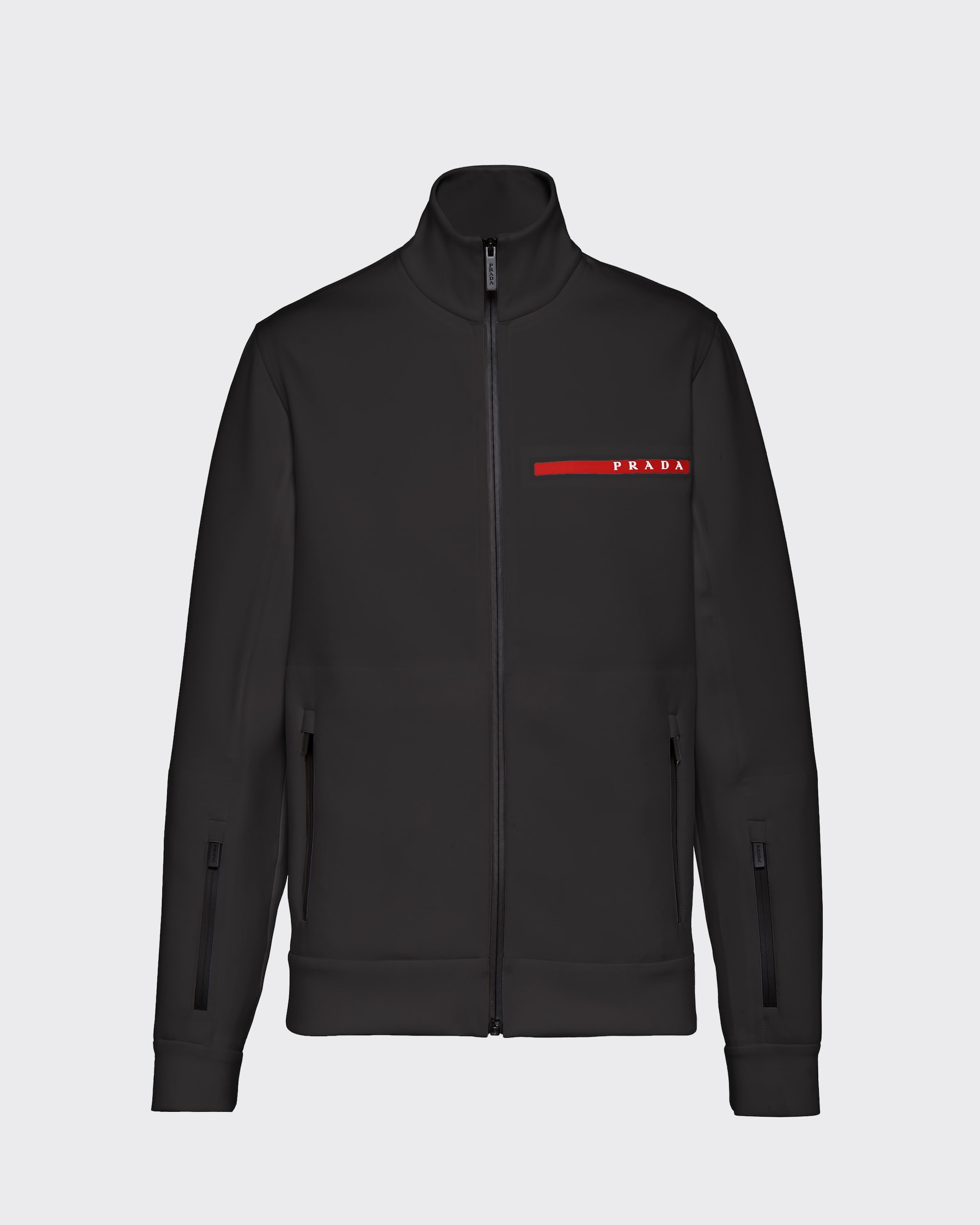 Black Recycled Double Technical Jersey Sweatshirt Jacket | PRADA