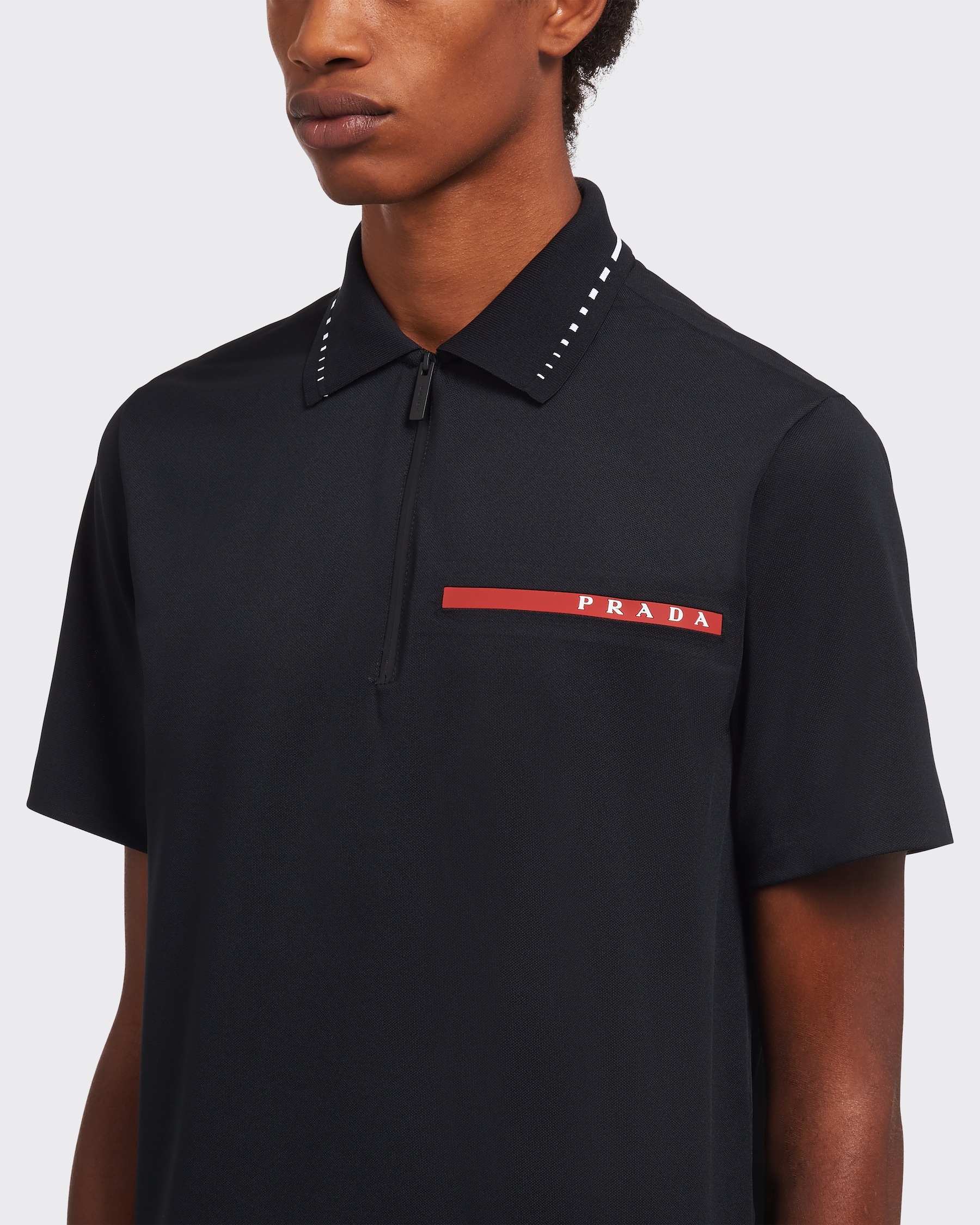 Black Technical Piqué Polo Shirt | PRADA