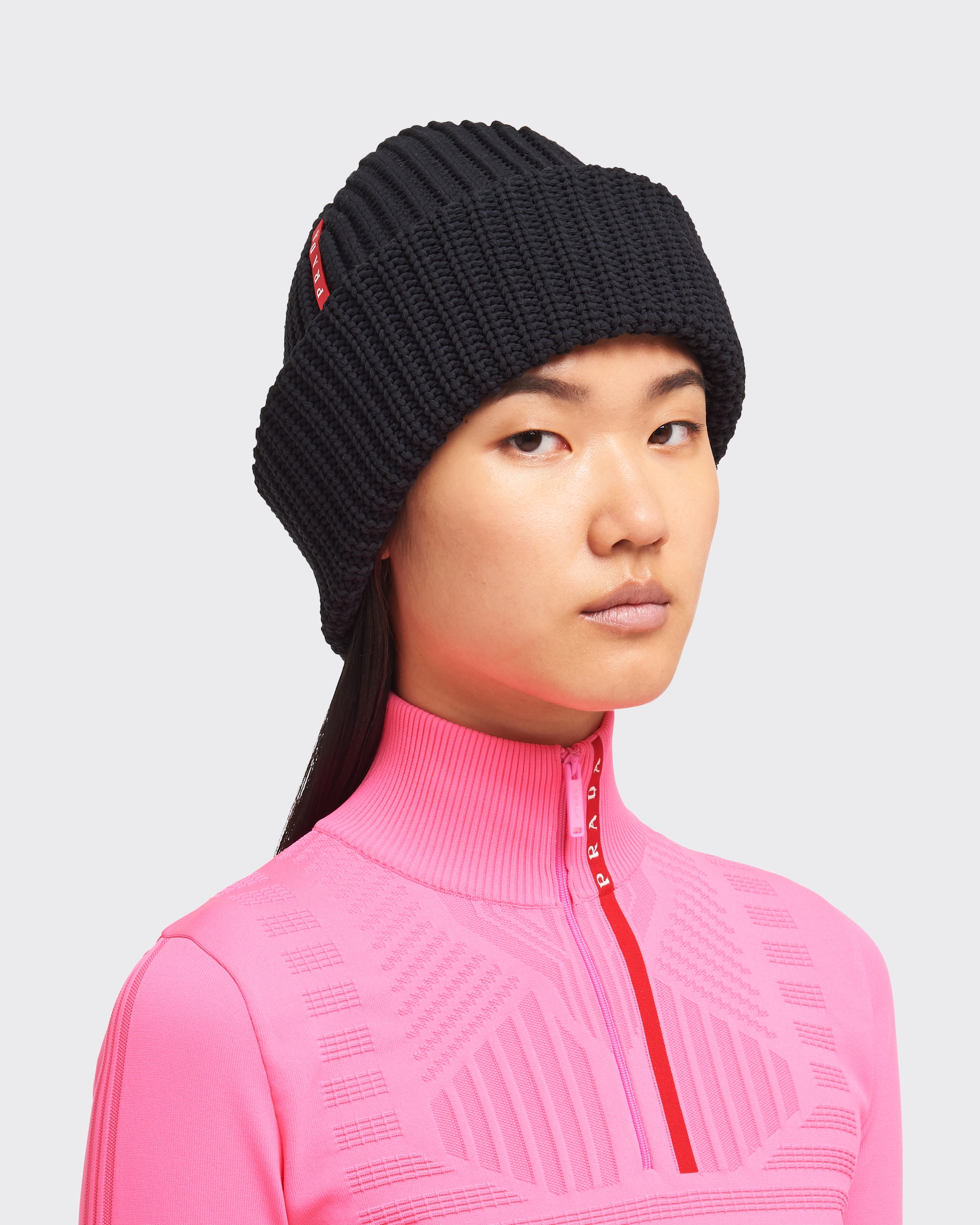 Black Tec Rec Nylon Ribbed Beanie | PRADA