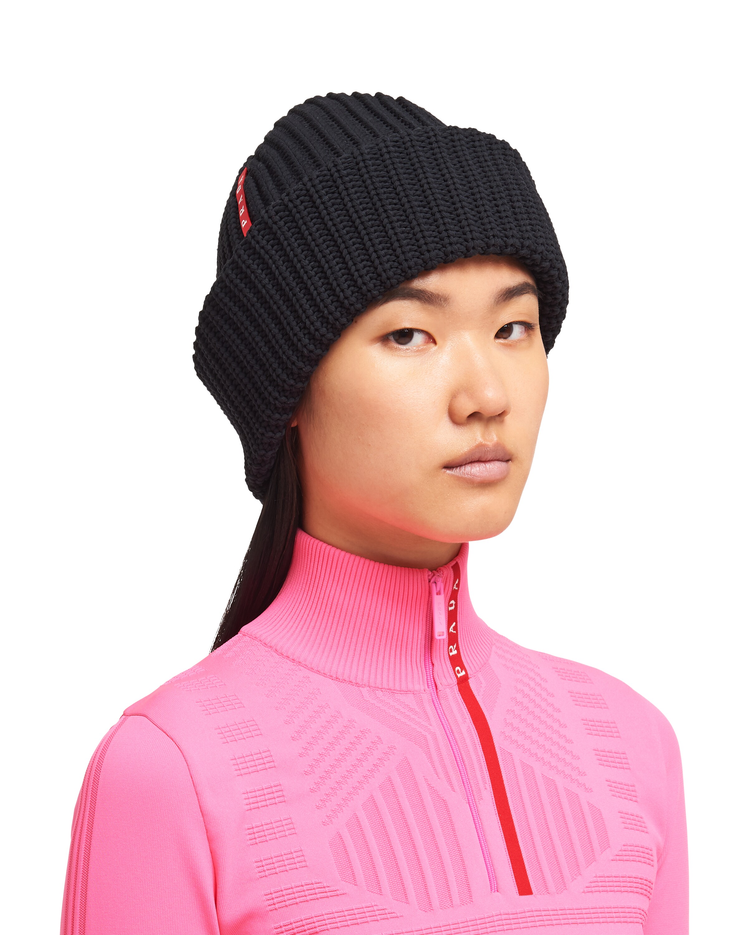 Bonnet en nylon Tec Rec côtelé Noir | Prada